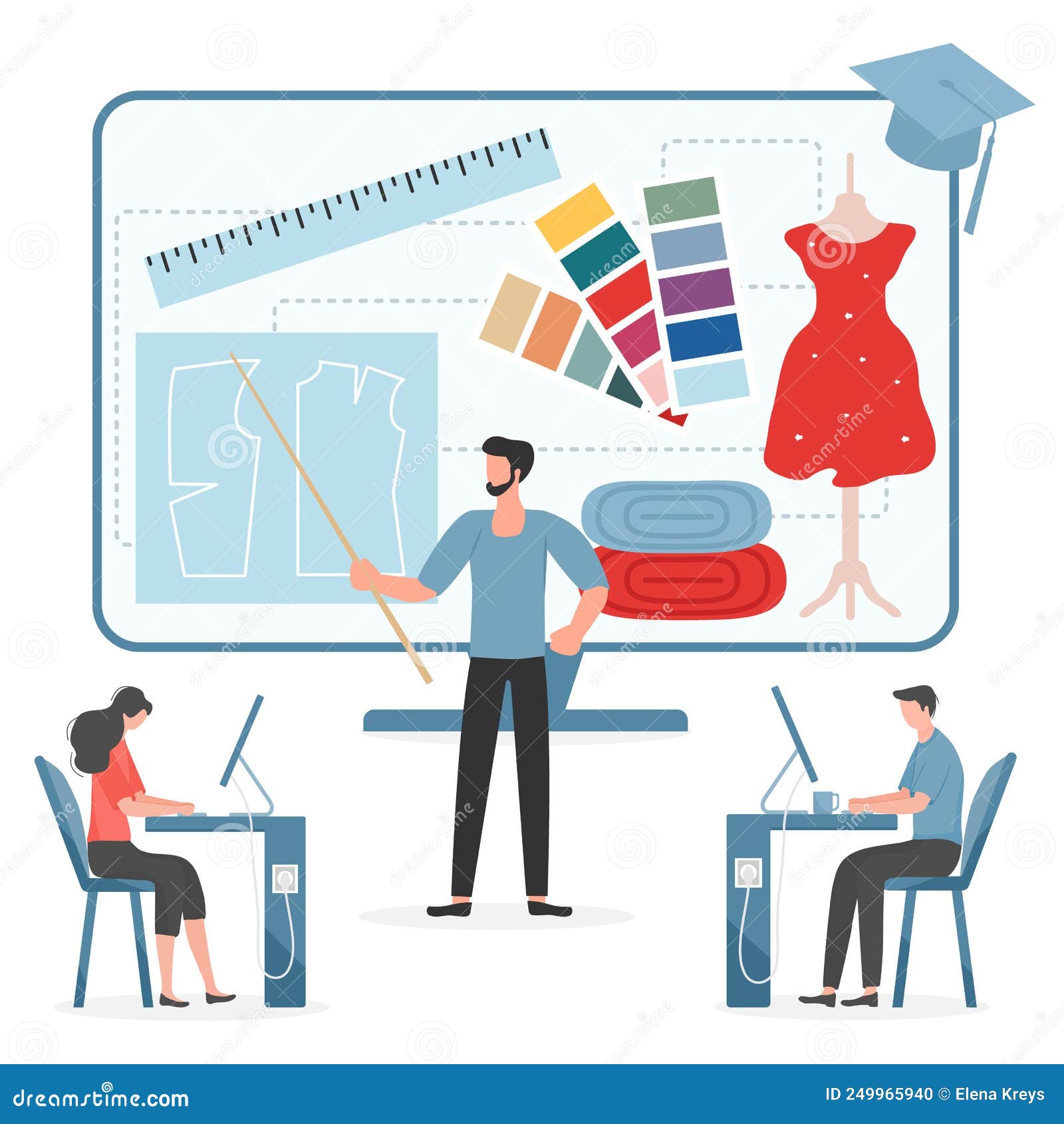People Online Course Workshop Sewing Tailoring Stock Vector ...