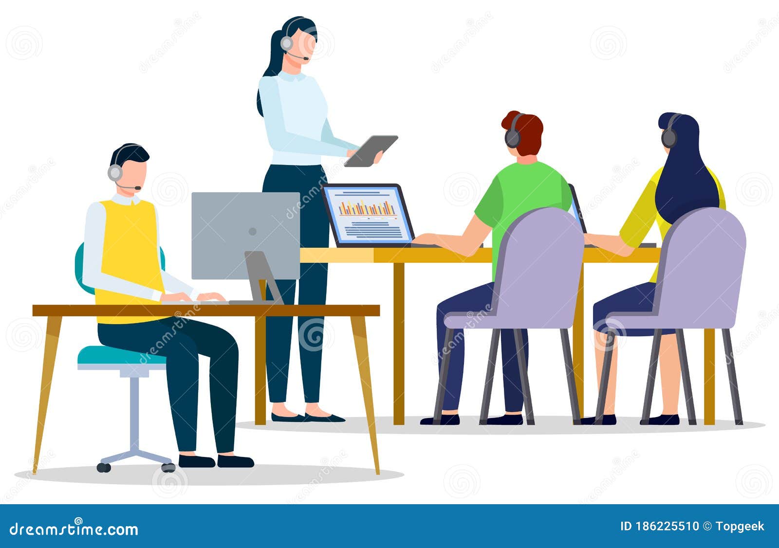 People Online Learning with Pc in Office Vector Stock Vector ...