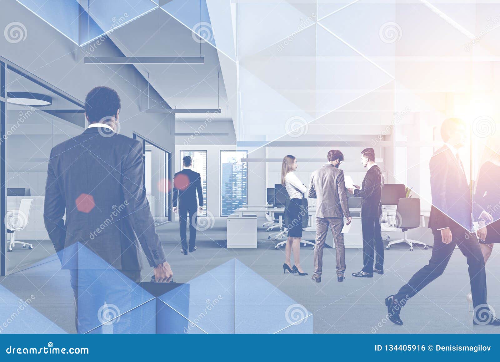 People in Open Space Office, Triangles Stock Photo - Image of ...
