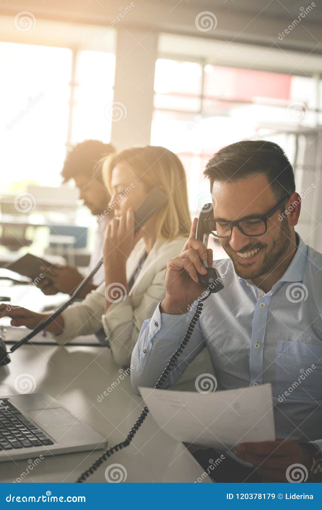 People in Operations Center Talking on Landline Phone. Operator Stock ...