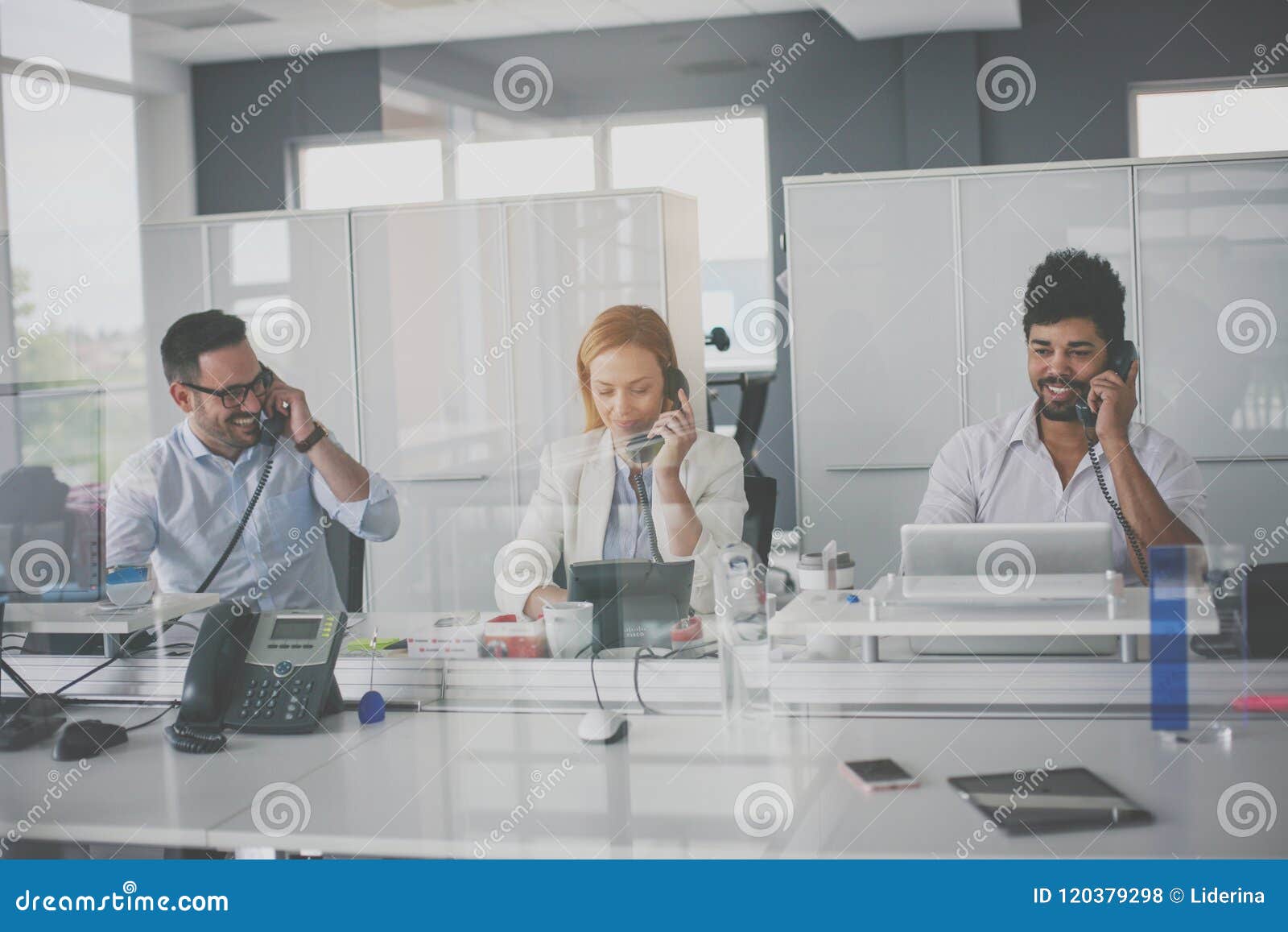 People in Operations Center Talking on Landline Phone. Operator Stock ...