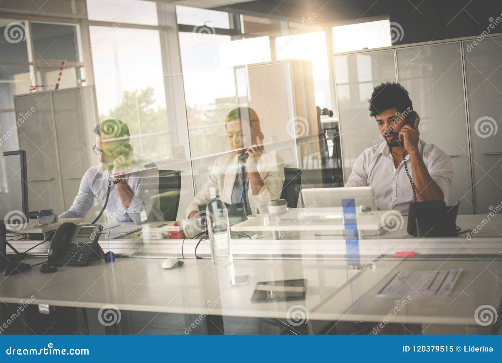 People in Operations Center Talking on Landline Phone. Operator Stock ...