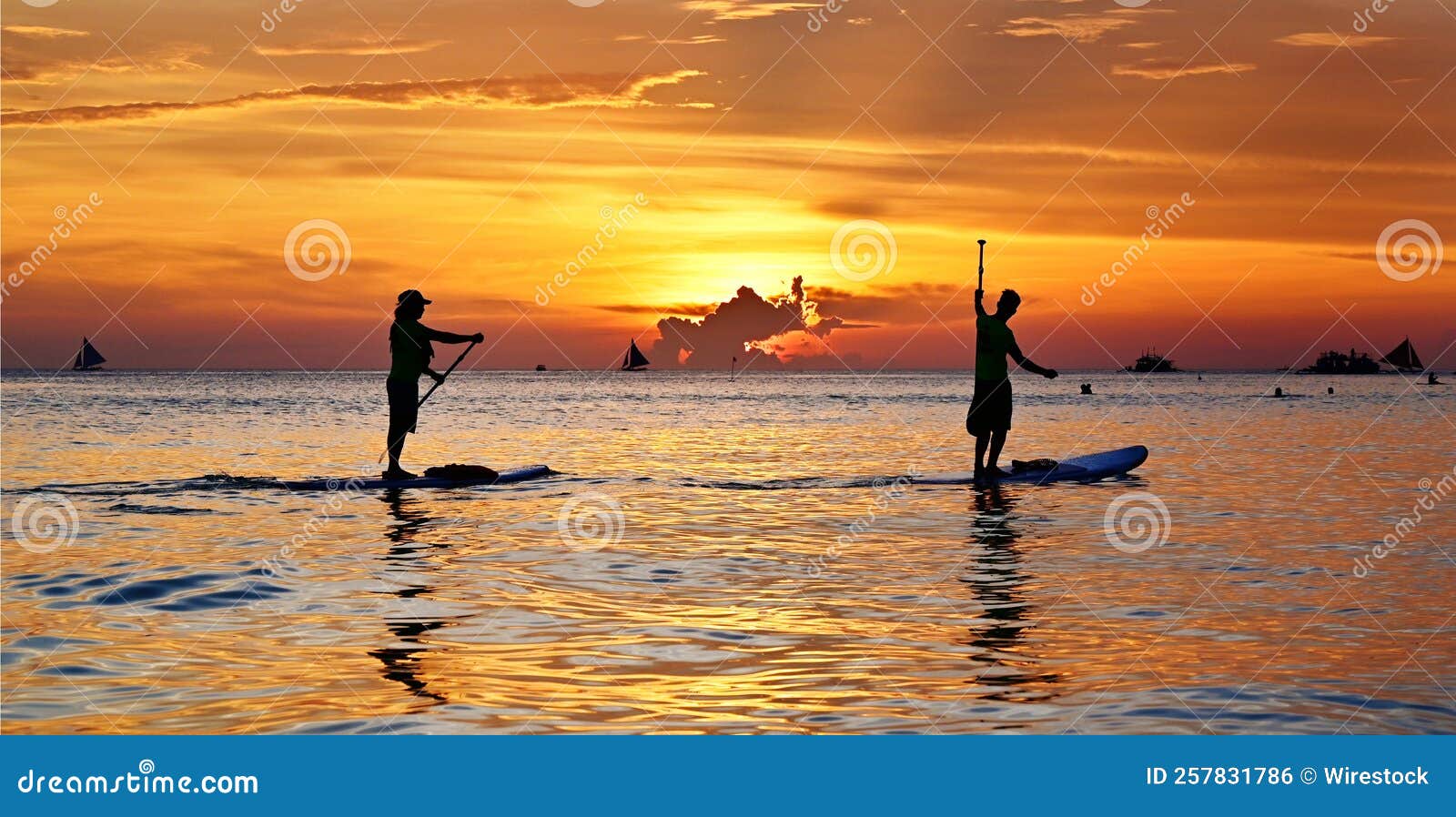 People Paddling in the Ocean at Sunset Stock Photo - Image of sunset ...