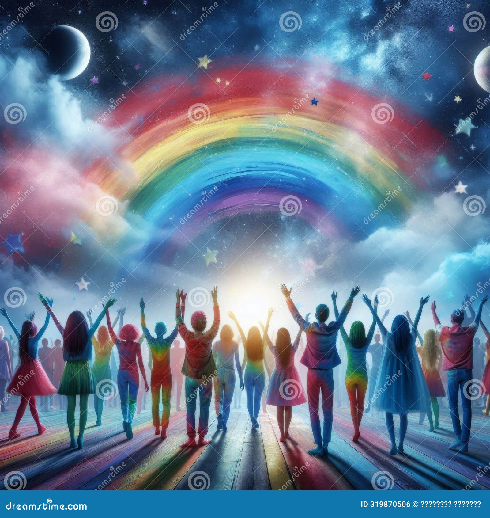 People Painted In The Colors Of The Rainbow On The Background Of The ...