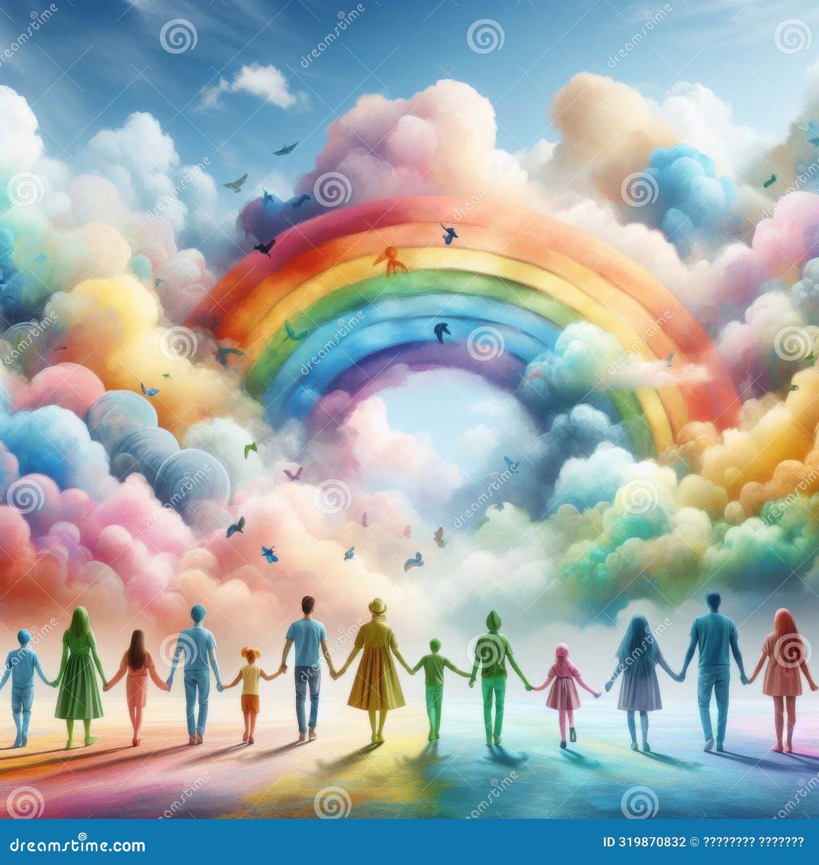 People Painted In The Colors Of The Rainbow On The Background Of The ...