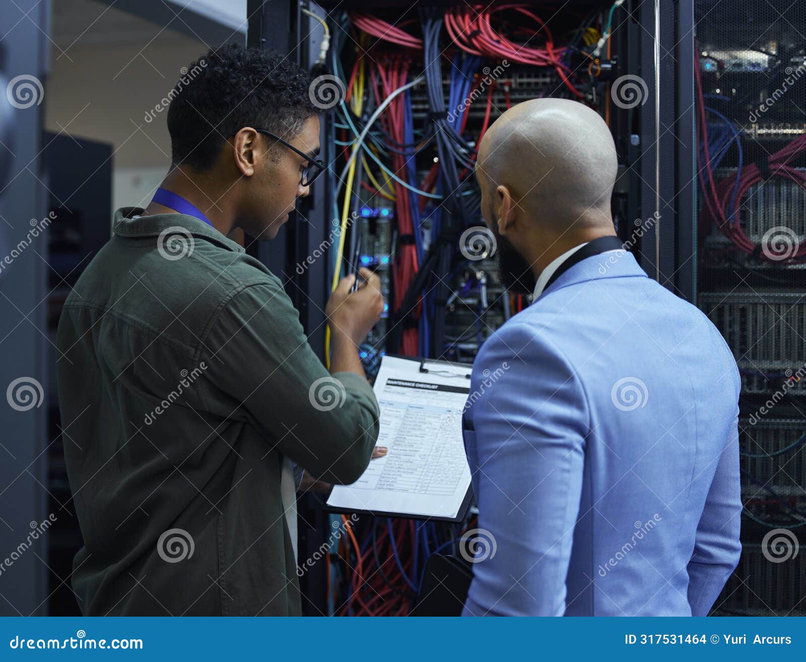 People, Paper and Technician Engineer in Server Room, Cable and ...