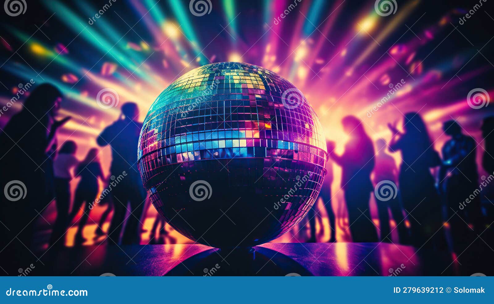 People Partying in Disco with Lights and Disco Ball. Generative AI ...