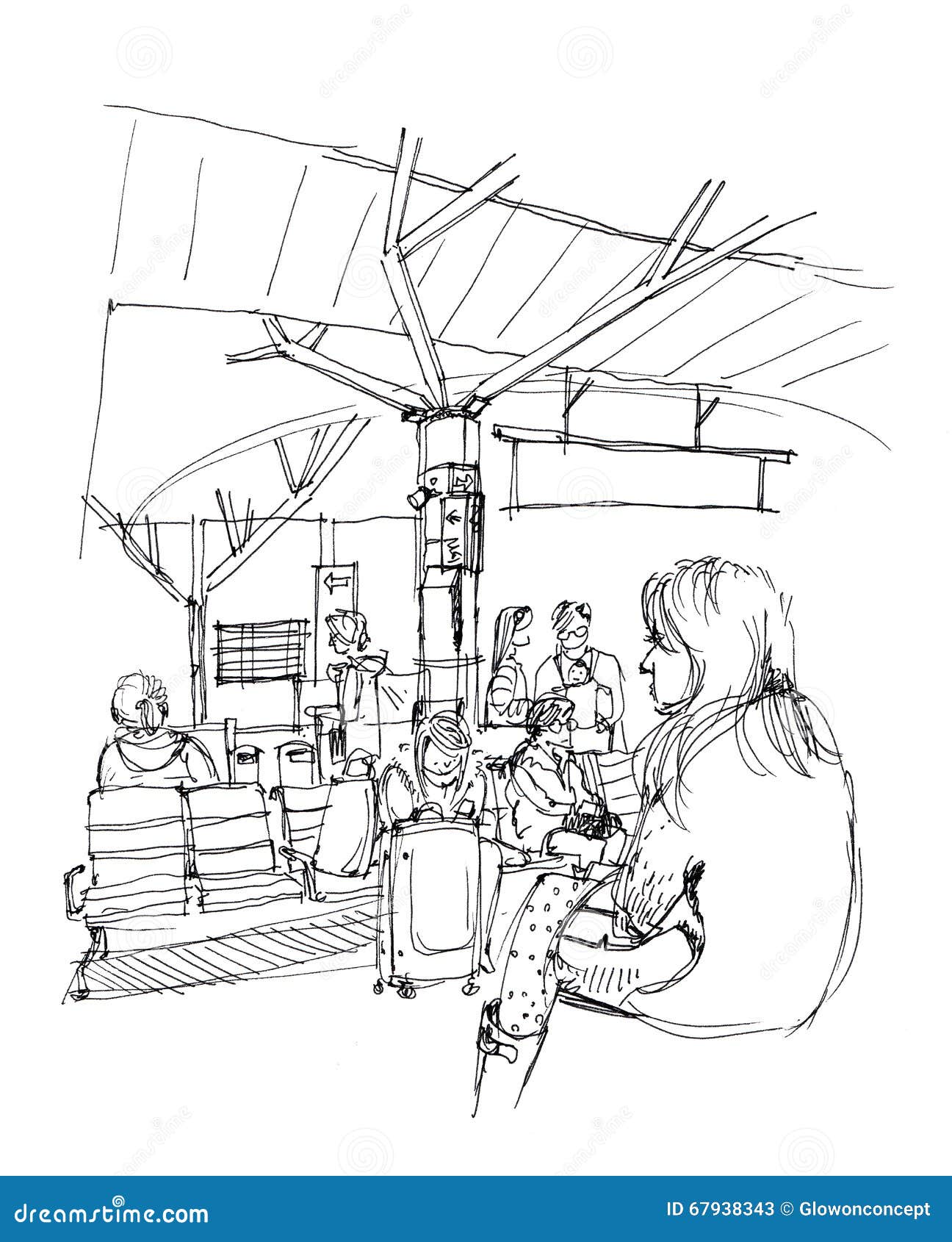 People Passenger Waiting at Train Station Illustration Stock ...