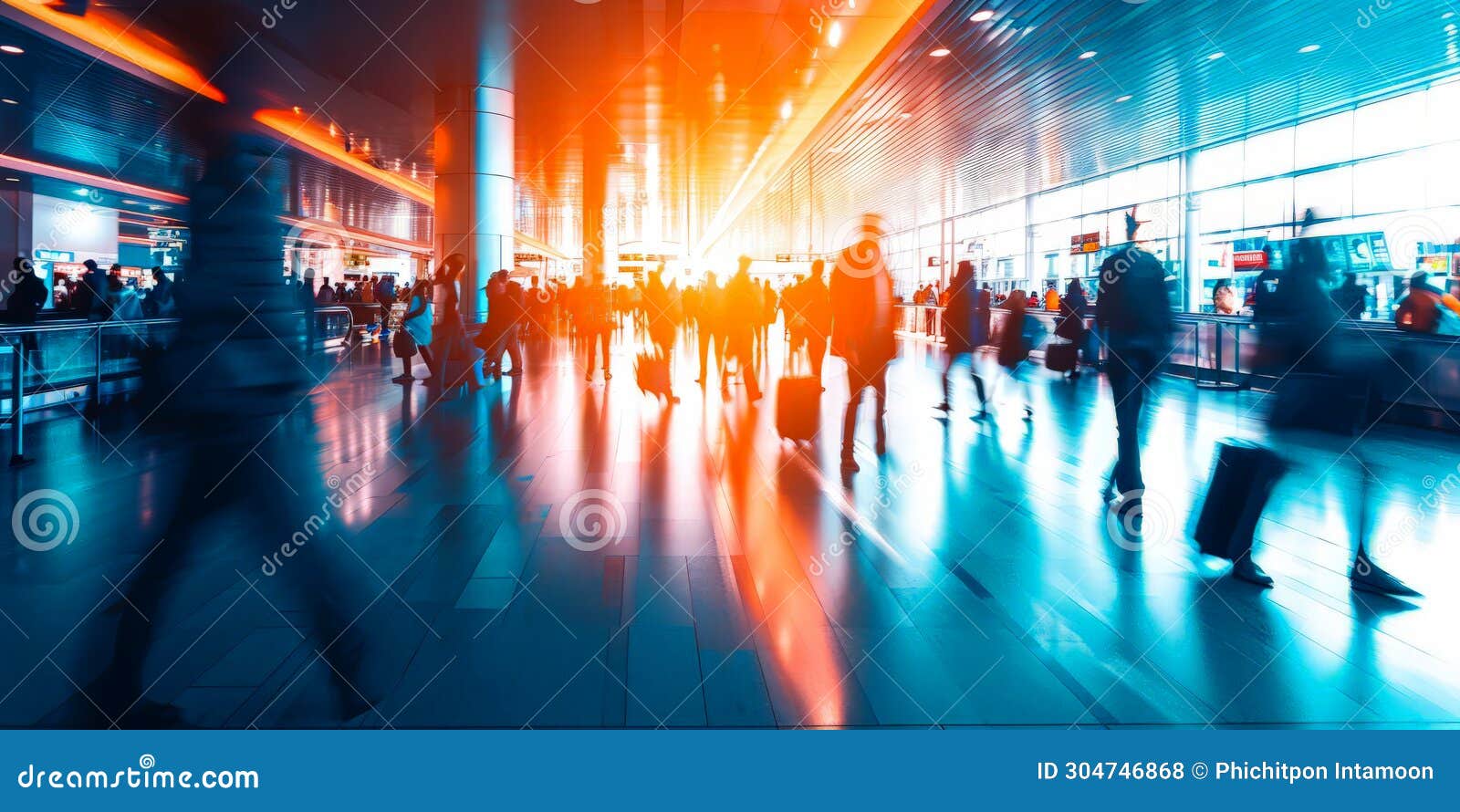 People Passing at the Airport. Motion Blur Stock Photo - Image of move ...