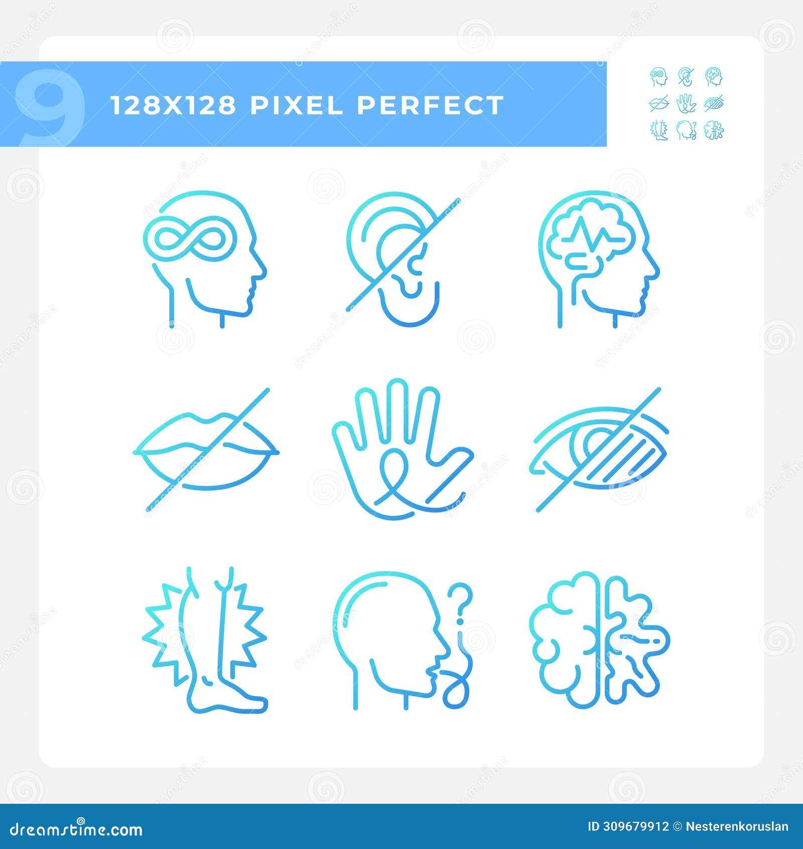 People with Perception Disorders Gradient Linear Vector Icons Set Stock ...