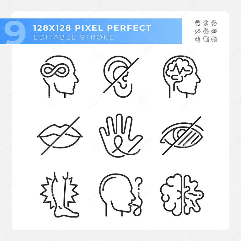 People with Perception Disorders Linear Icons Set Stock Vector ...