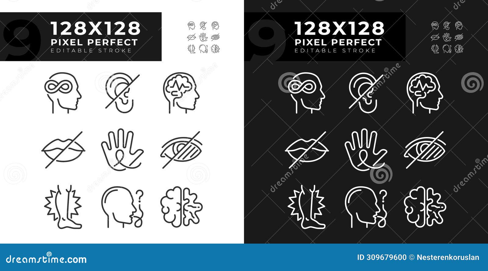 People with Perception Disorders Linear Icons Set for Dark, Light Mode ...