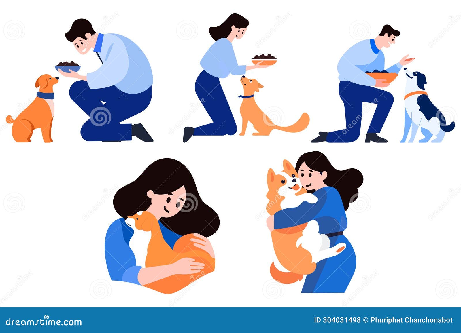 People Pet Their Dog in Flat Style Collection Stock Vector ...