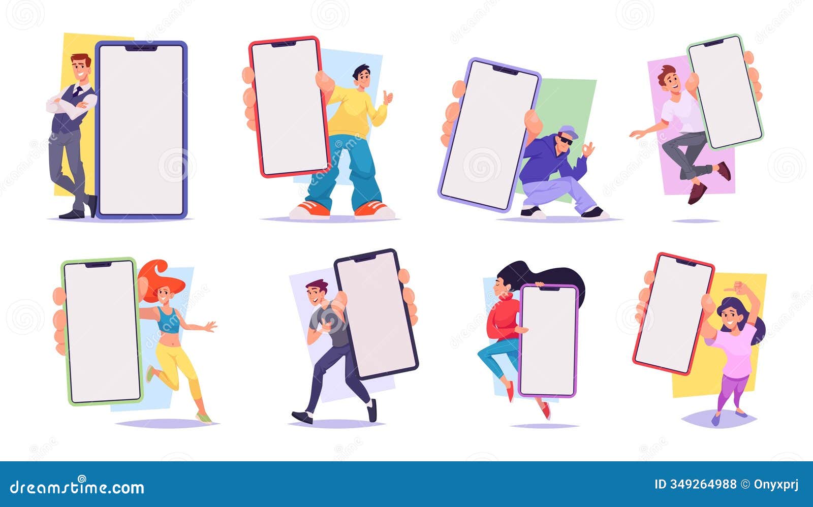 People with Phone. Stylized Characters Talking or Holding Smartphones ...