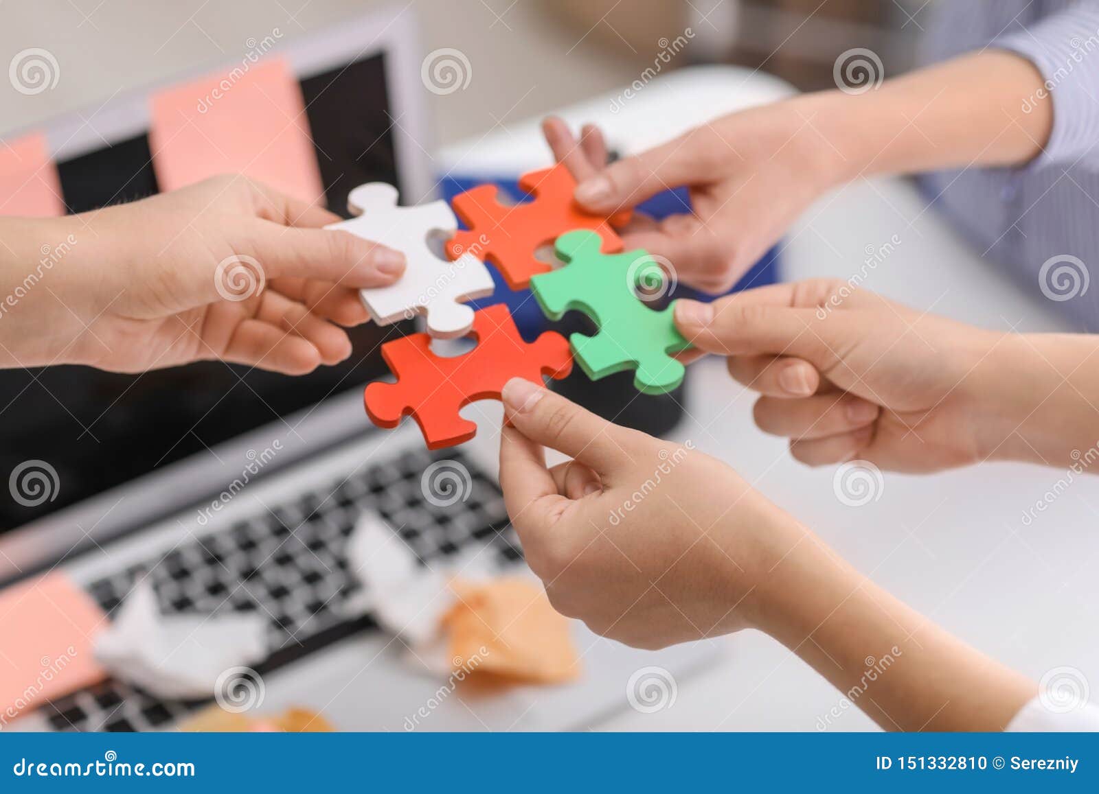 People with Pieces of Jigsaw Puzzle in Office Stock Photo - Image of ...