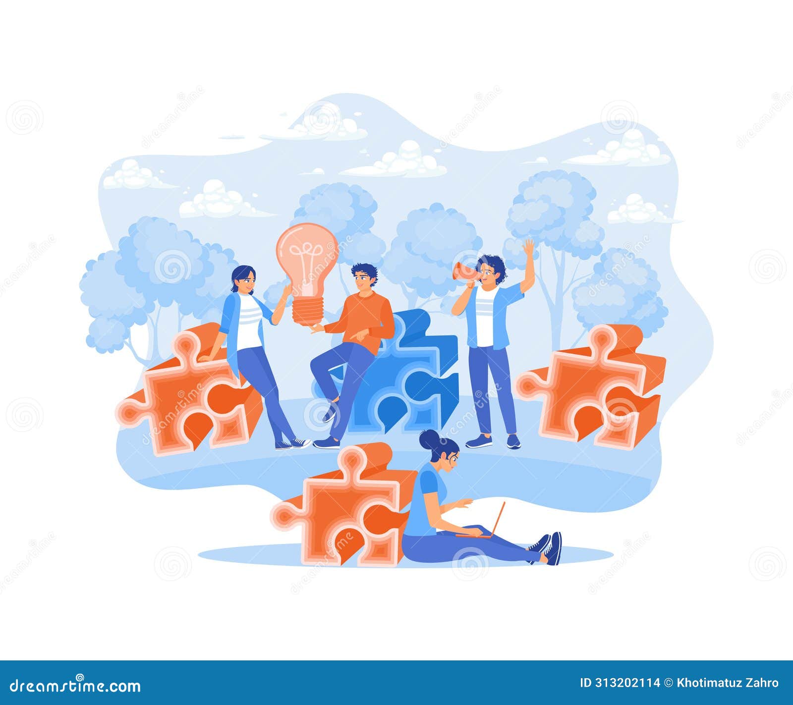 People are between the Pieces of the Puzzle. Cooperate and Exchange ...