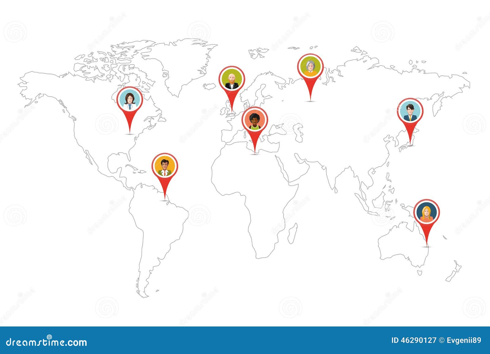 People Pin Gps Location on World Map Outline Stock Vector ...