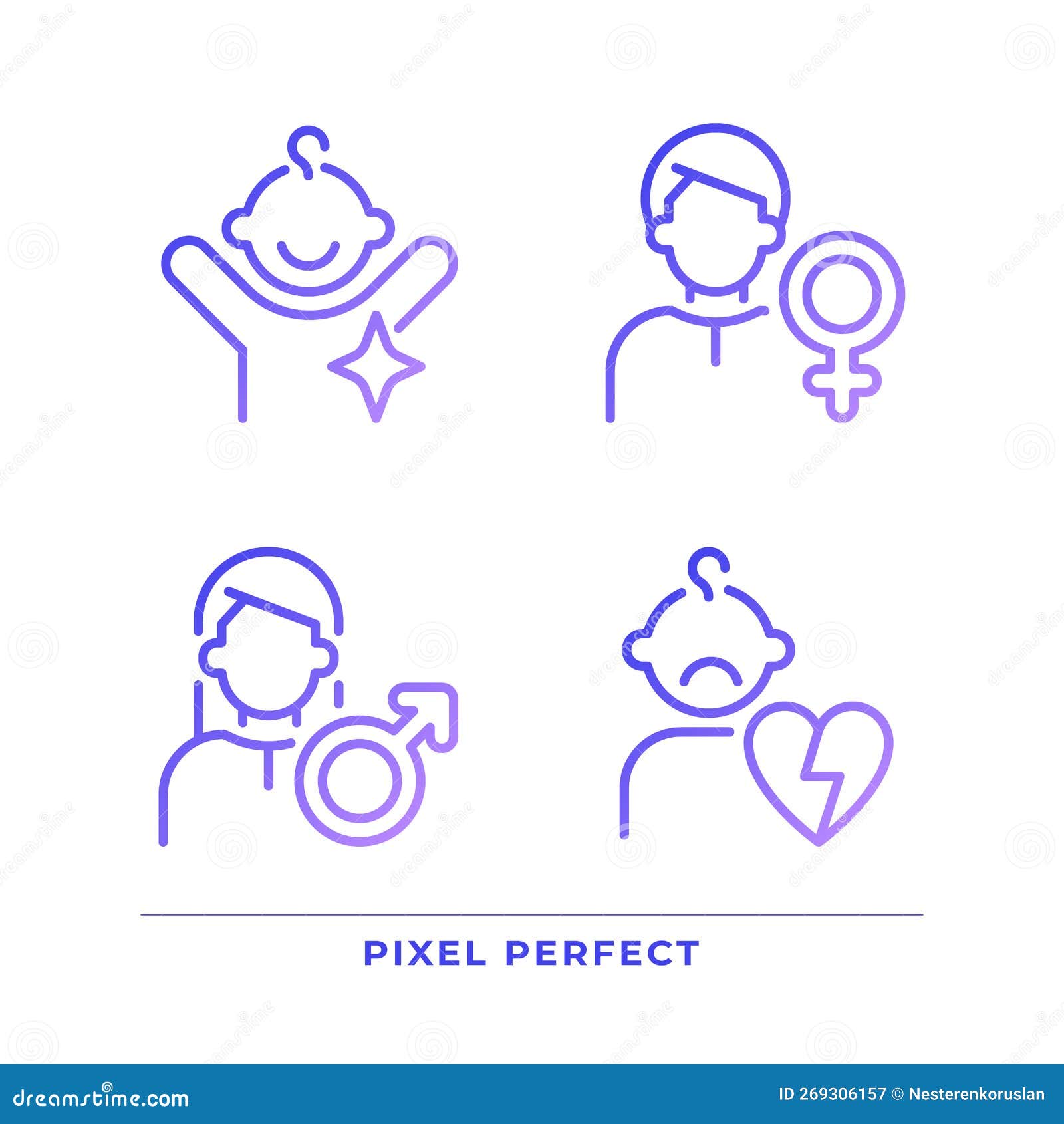 People Pixel Perfect Gradient Linear Vector Icons Set Stock Vector