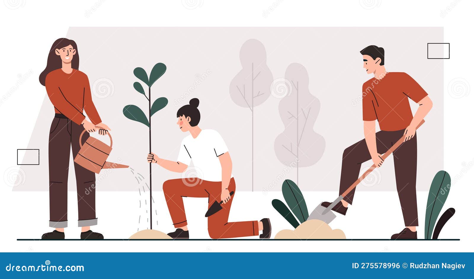 People Planting Trees Stock Vector Illustration Of Lifestyle 275578996