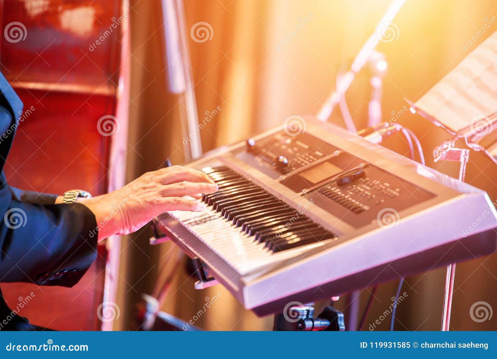 People Play Keyboard Music on Stage. Stock Image - Image of lighting ...
