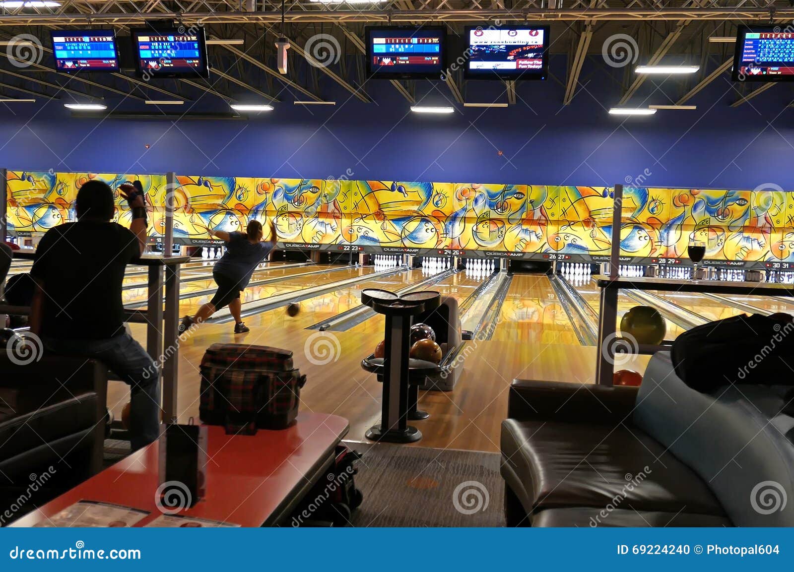 People Playing Bowling in a Bowling Saloon Editorial Image - Image of ...