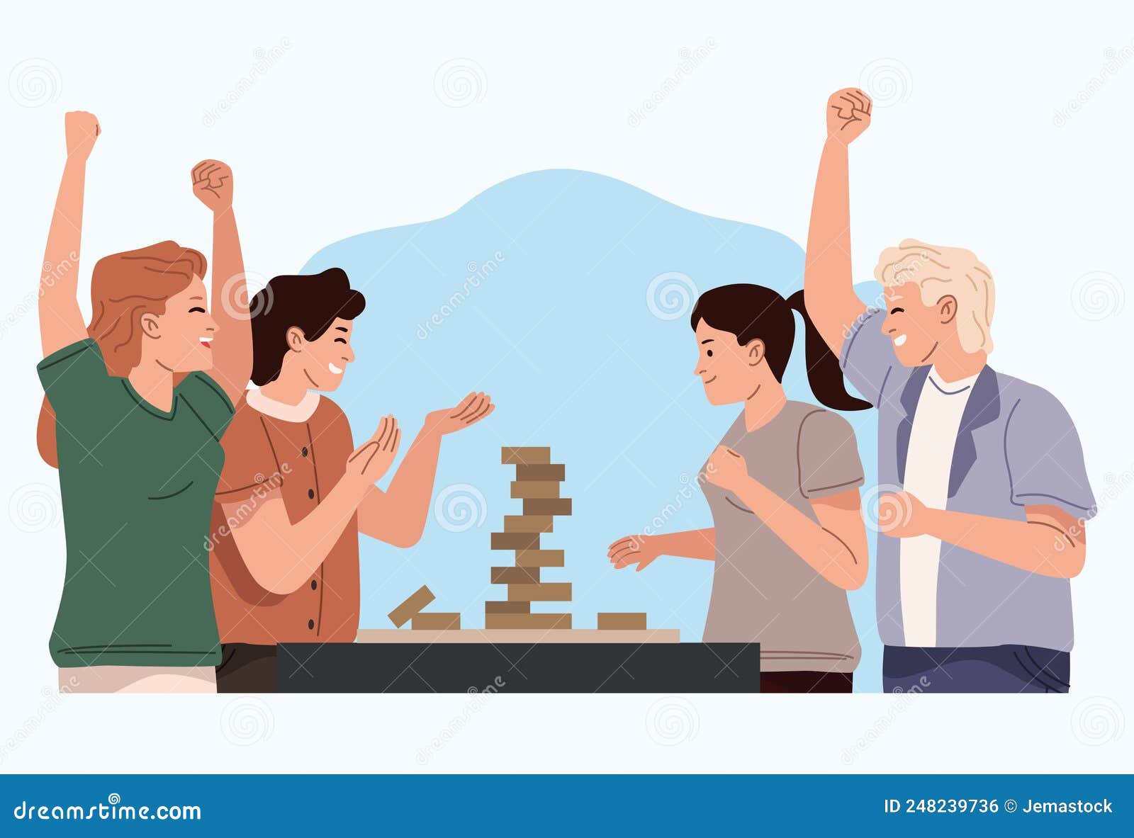 People playing jenga game stock vector. Illustration of play - 248239736