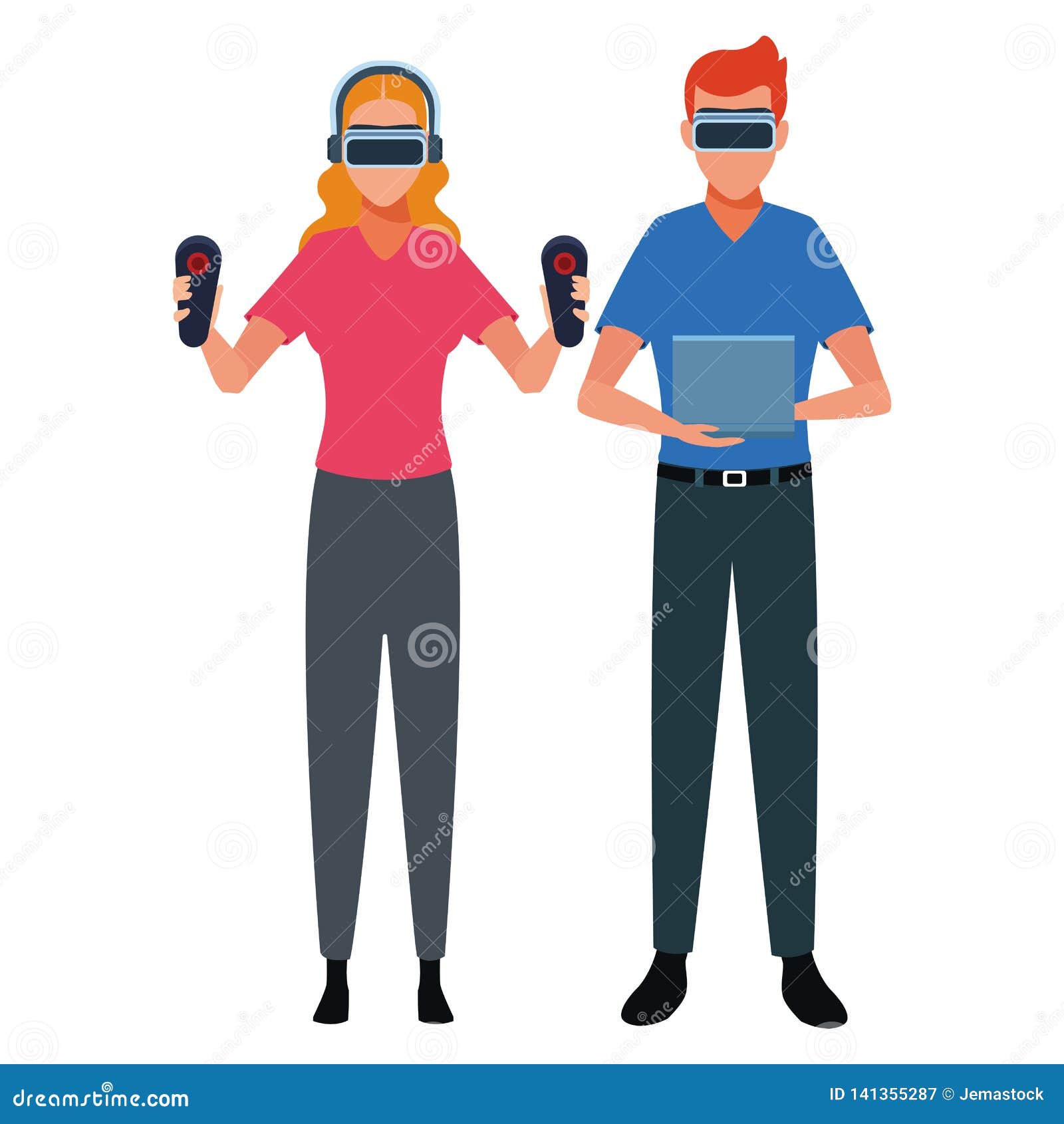 People Playing with Virtual Reality Stock Vector - Illustration of ...