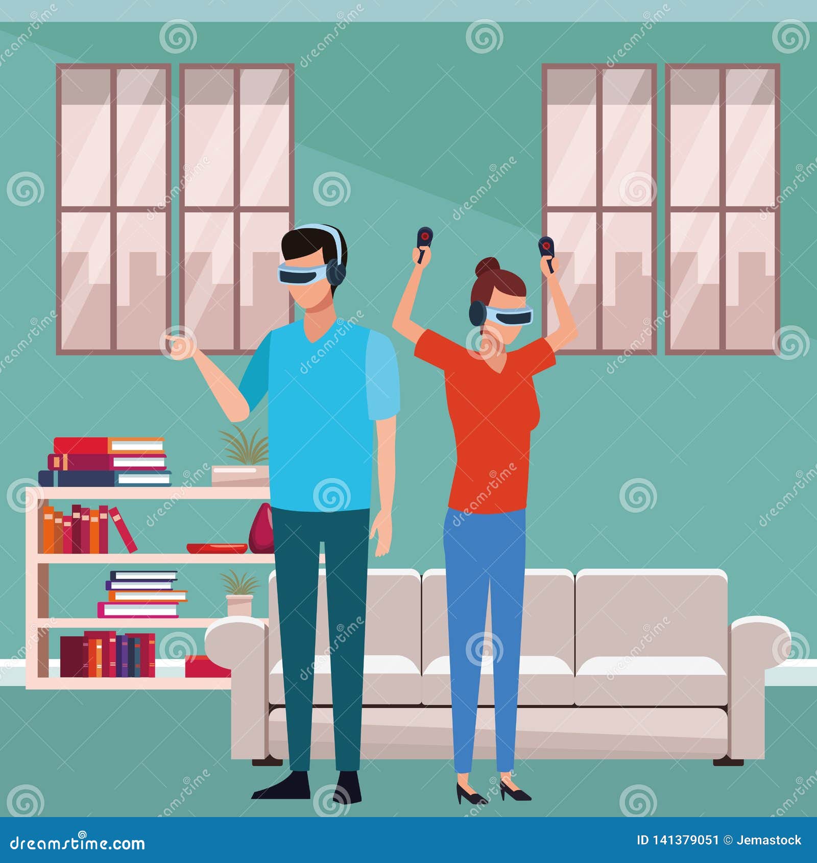 People Playing with Virtual Reality Technology Stock Vector ...