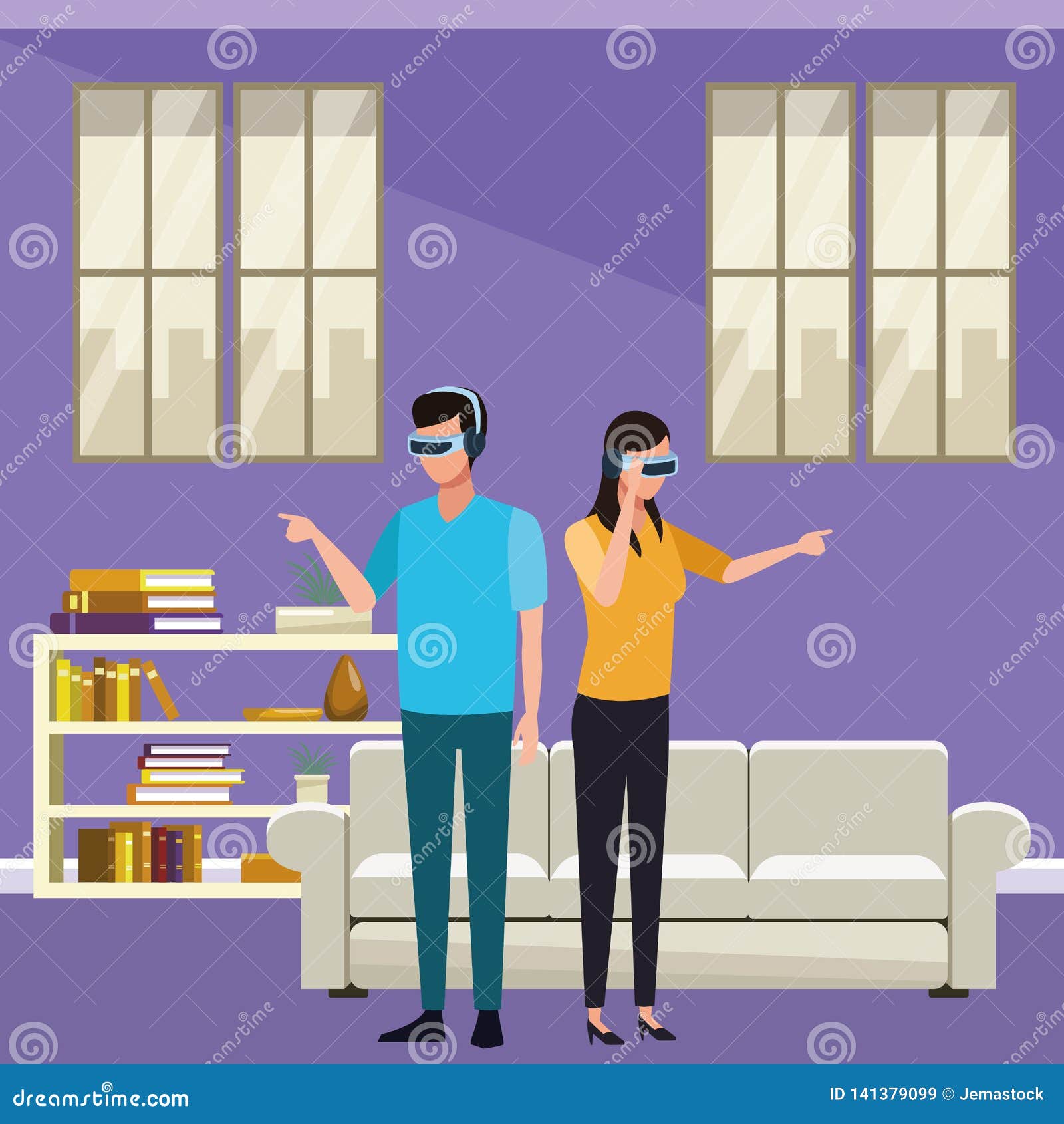 People Playing with Virtual Reality Technology Stock Vector ...