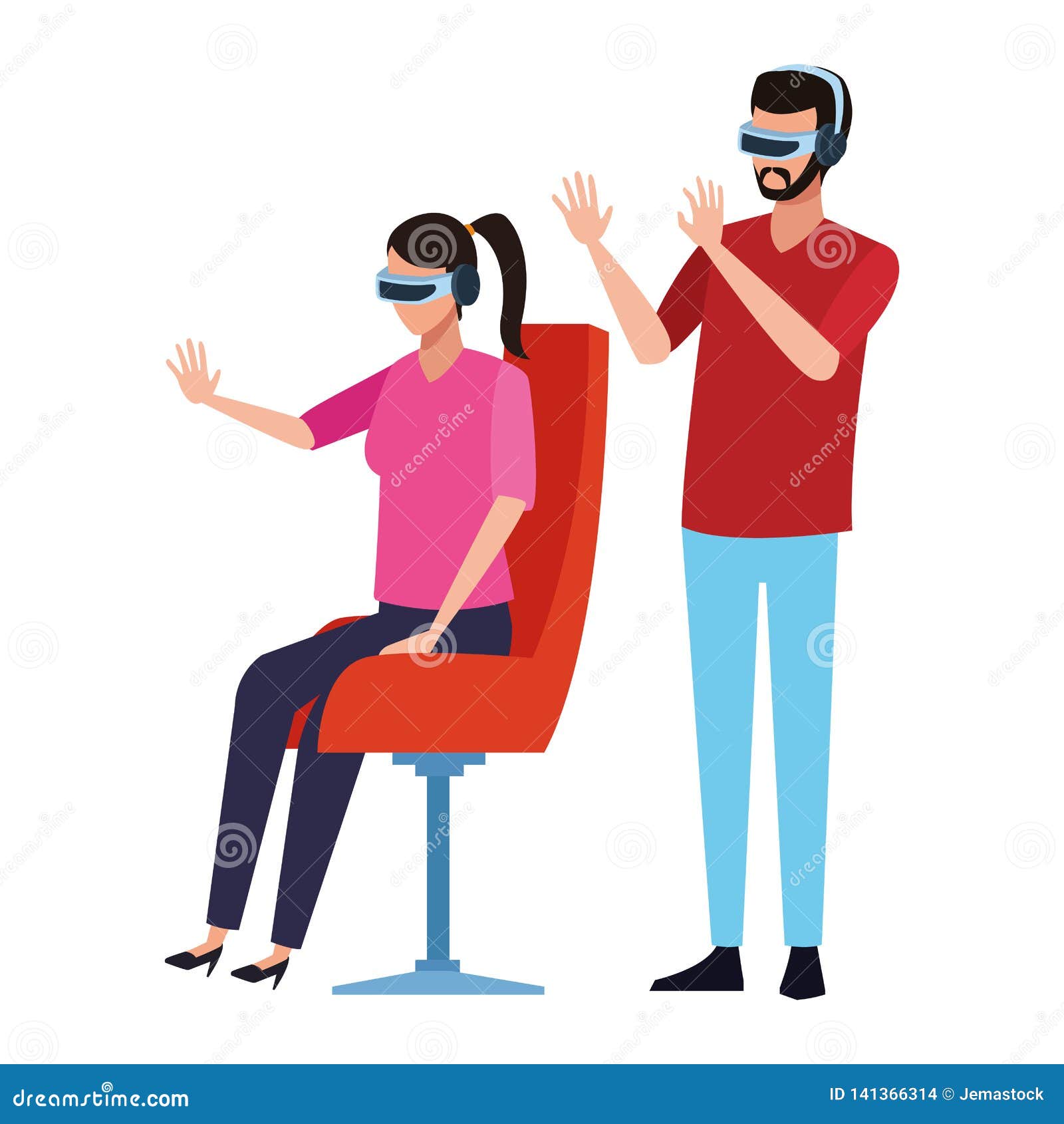 People Playing with Virtual Reality Technology Stock Vector ...
