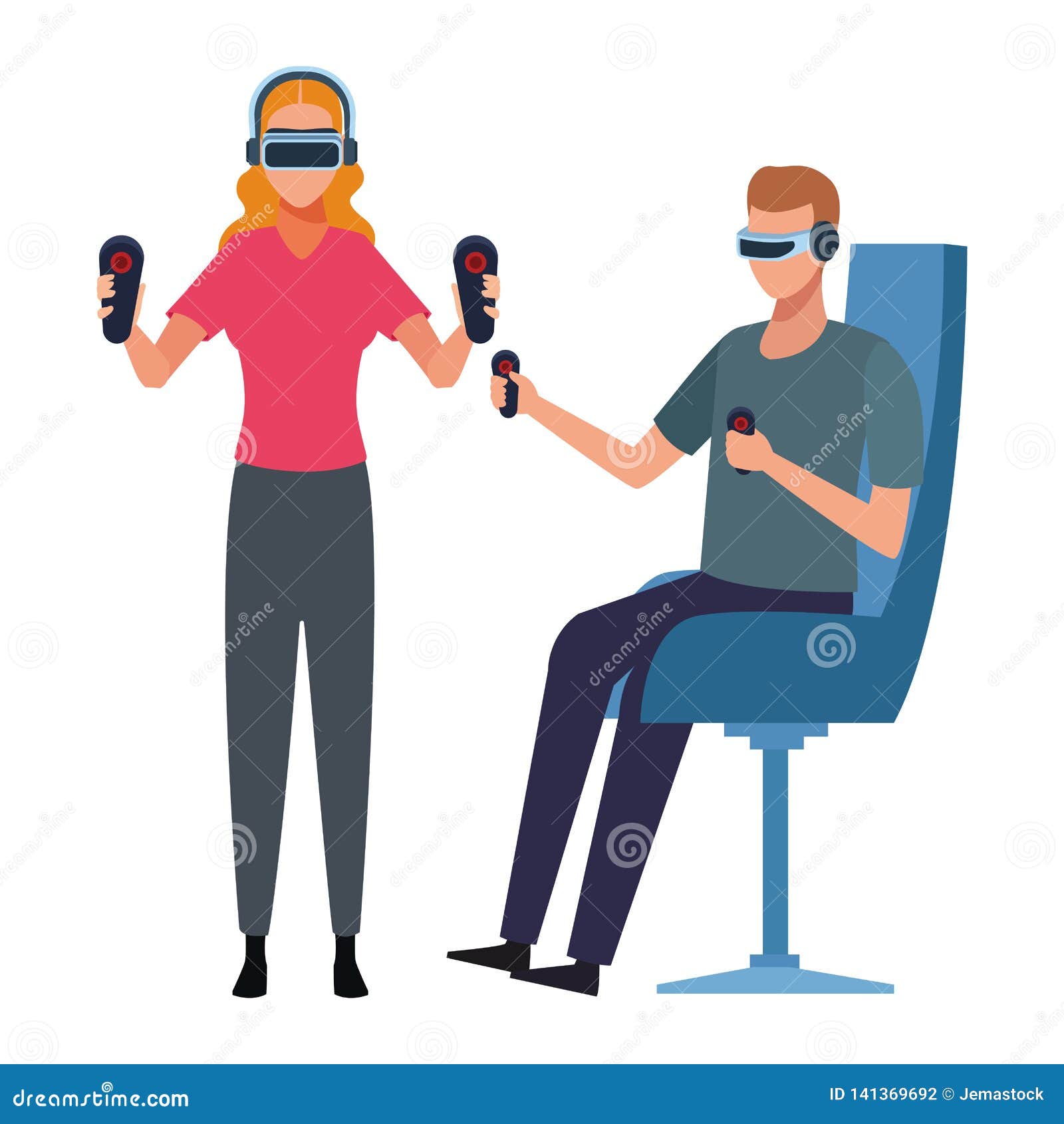 People Playing with Virtual Reality Technology Stock Vector ...