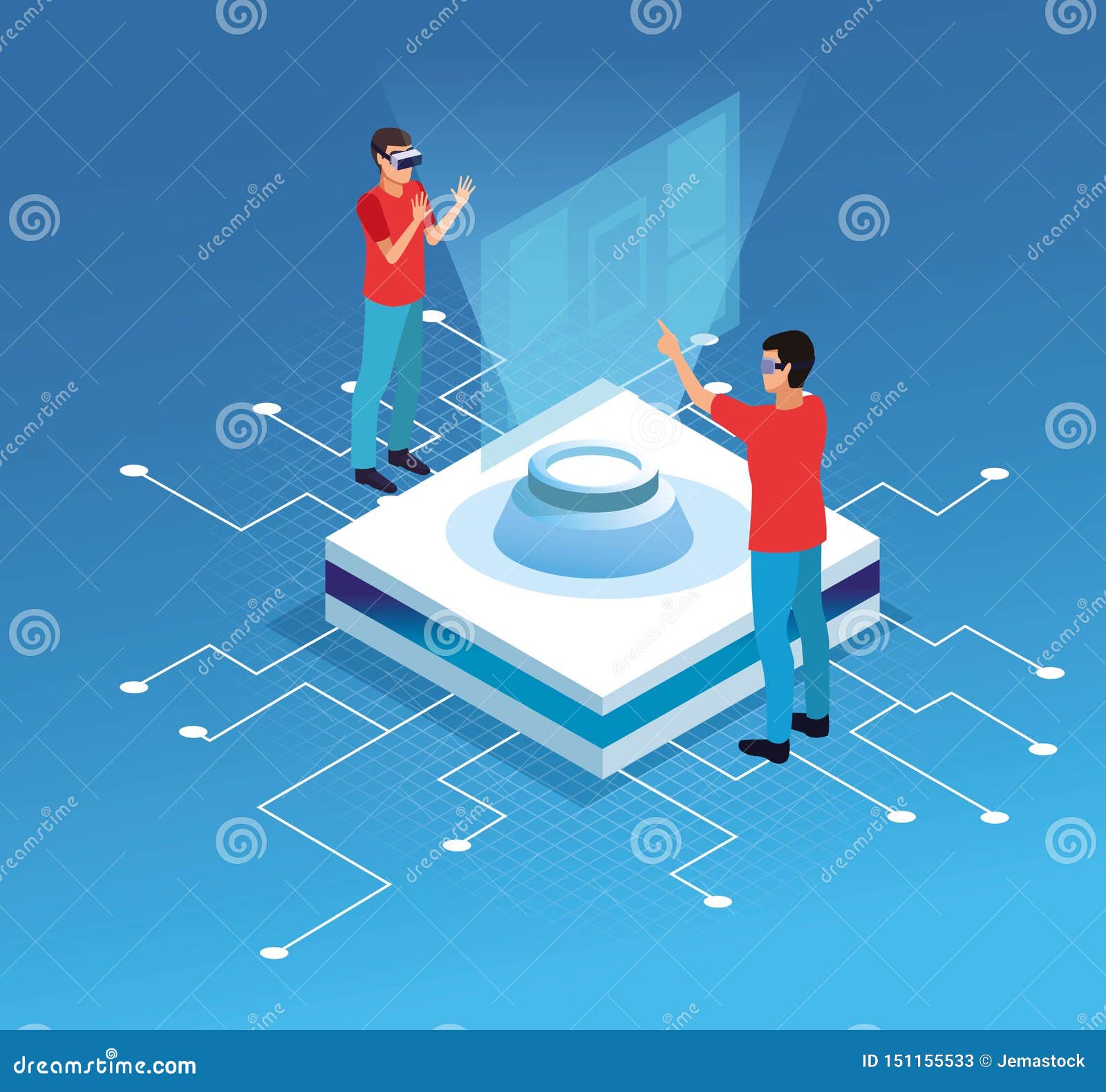 People Playing with Virtual Reality Technology Stock Vector ...