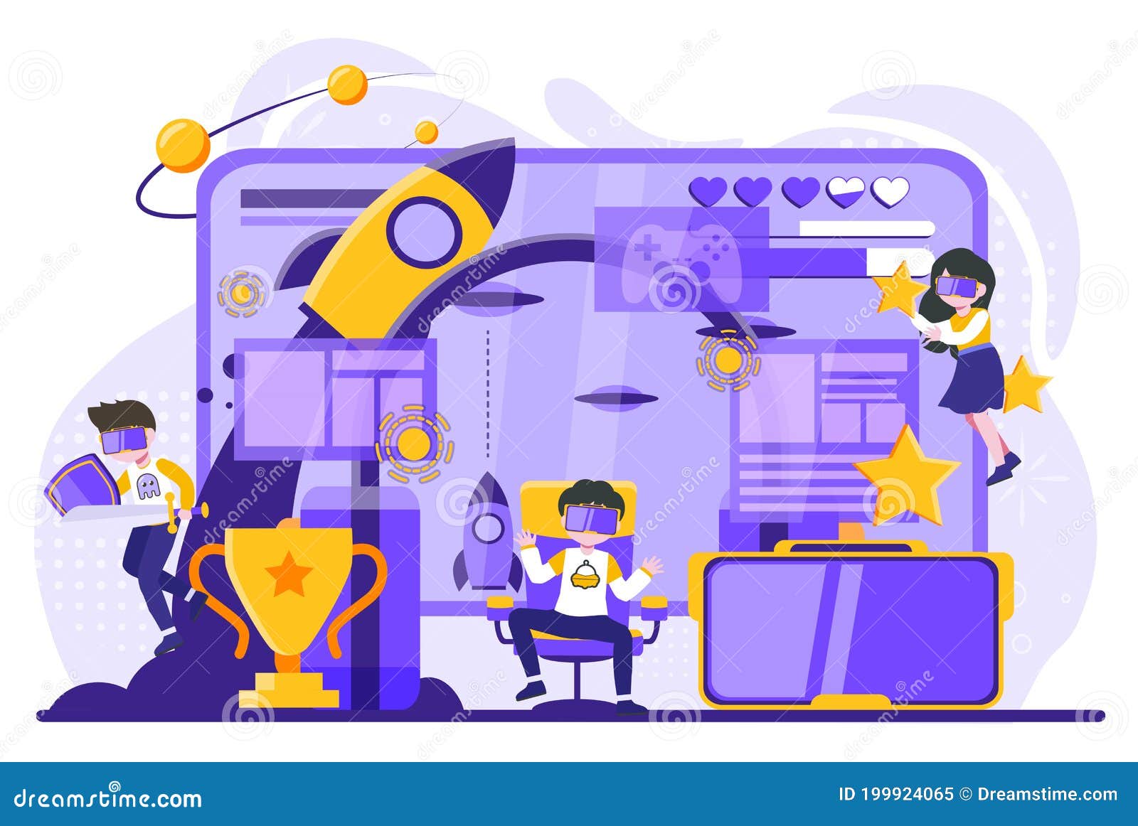 People Playing in VR Games Vector Illustration. People in Headset ...