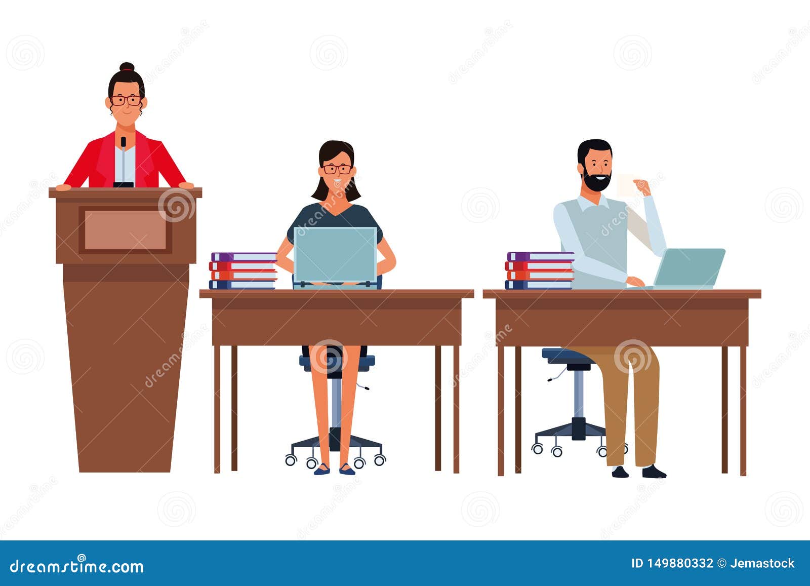 People in podium and desk stock vector. Illustration of conference ...