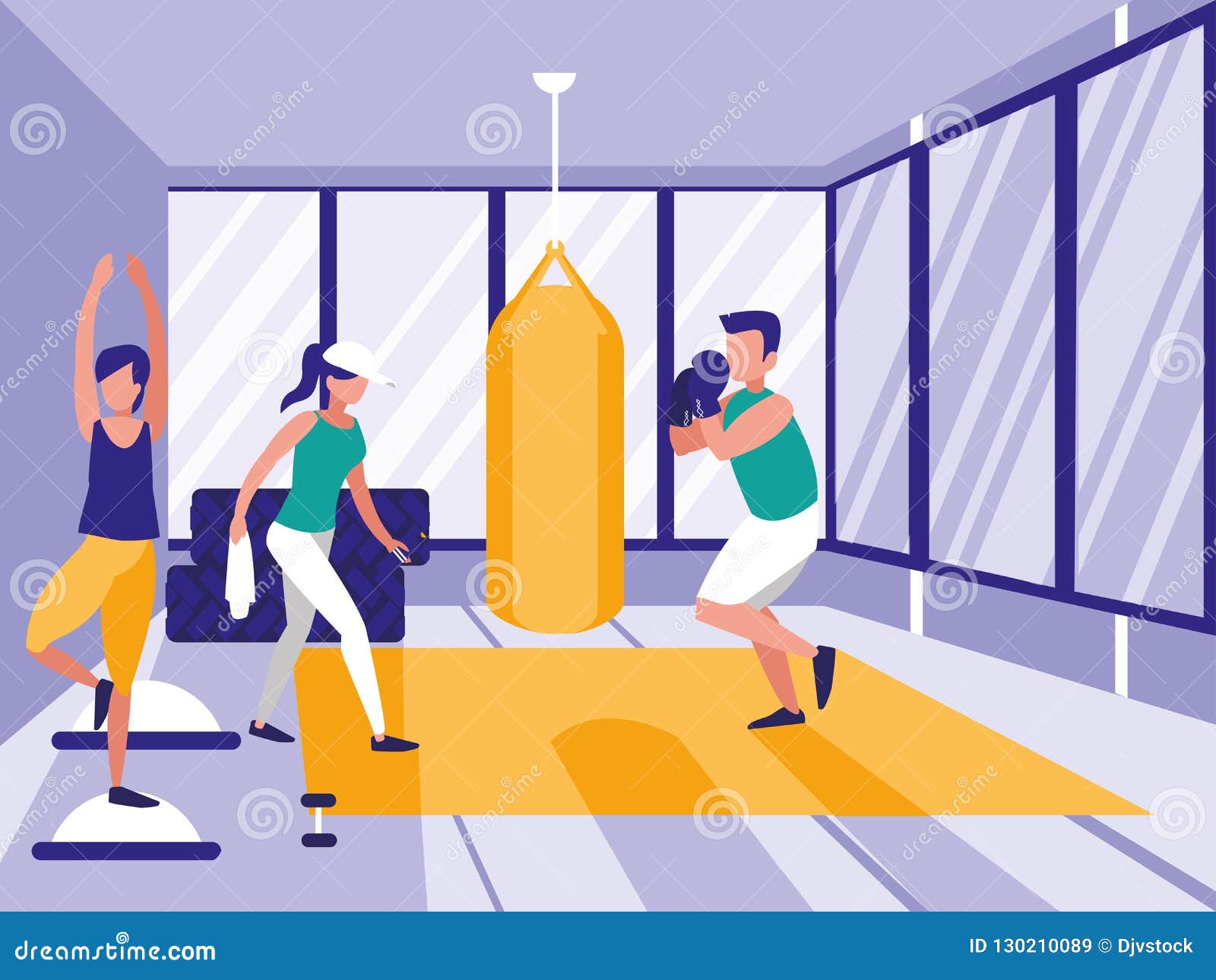 People Practicing Boxing in Gym Stock Vector - Illustration of care ...
