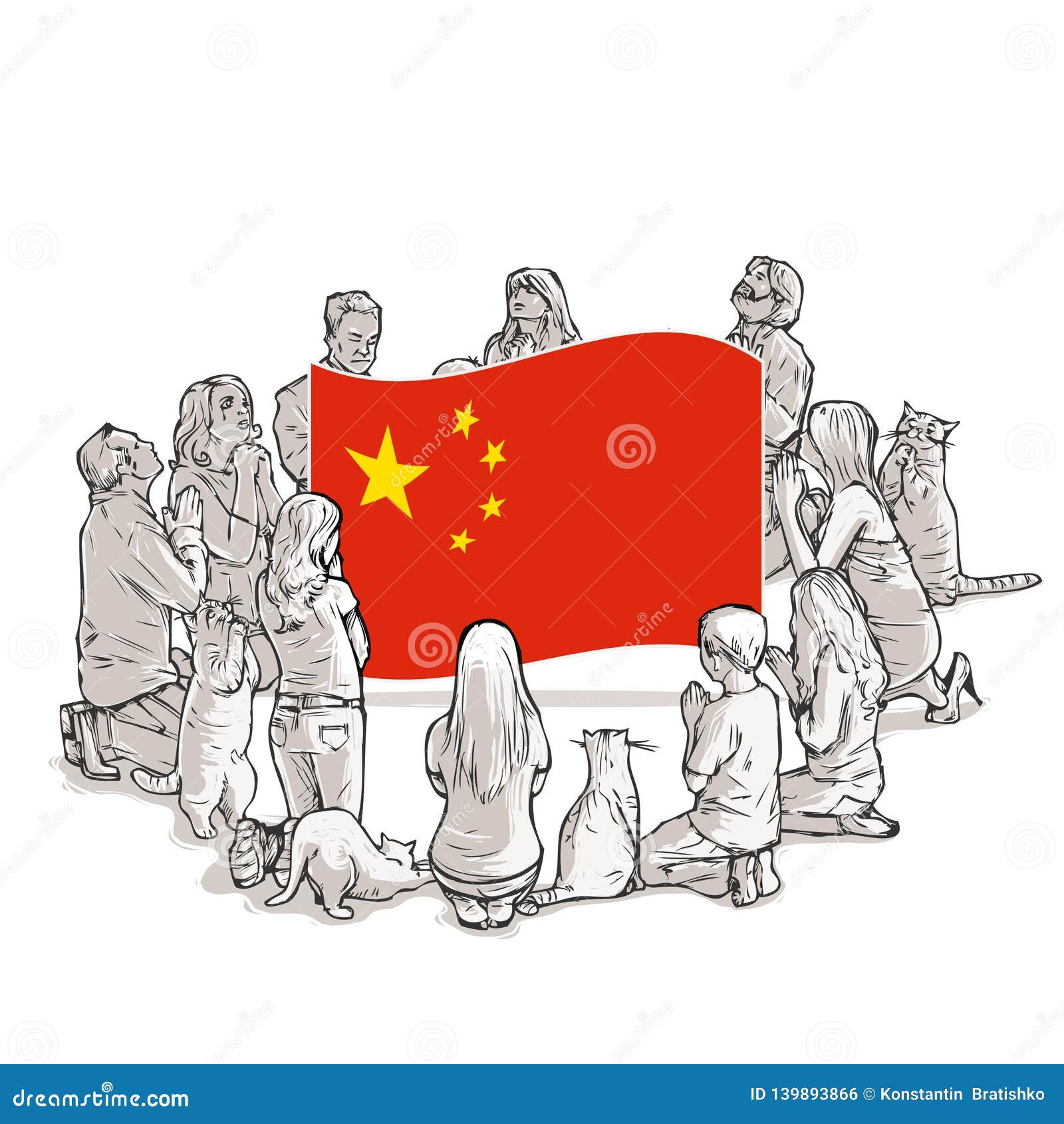 People pray for China stock illustration. Illustration of cult - 139893866