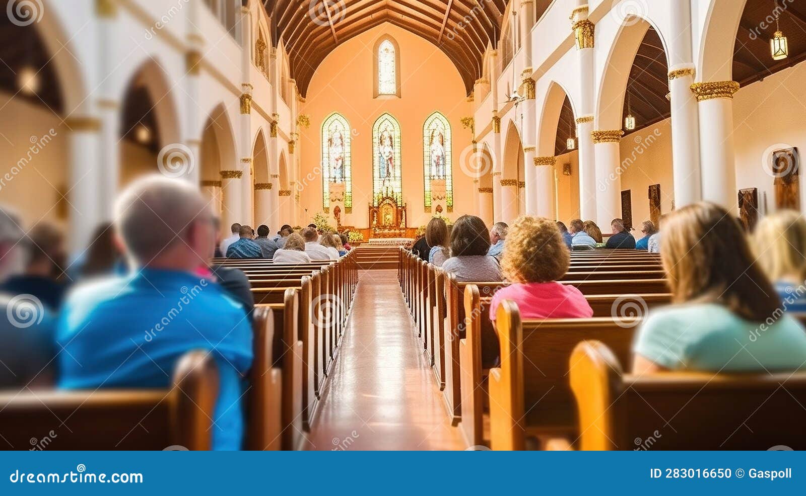 People Praying in a Church, Back View. Generative AI Stock Illustration ...