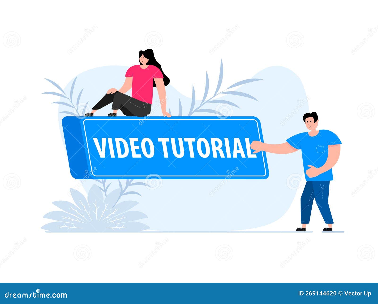 People Press Button with Text Video Tutorial. Click Button for App and Web Design. Stock Vector ...