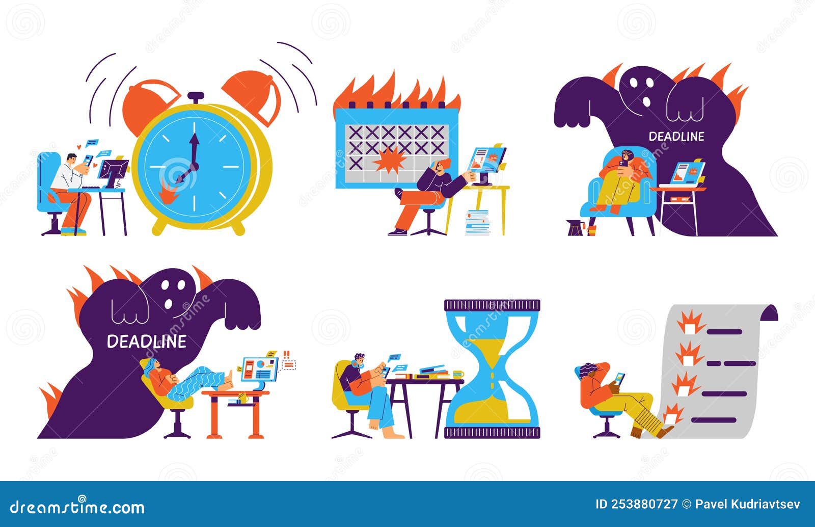 People Procrastinating Instead Of Working, Set Of Lazy Office Workers ...