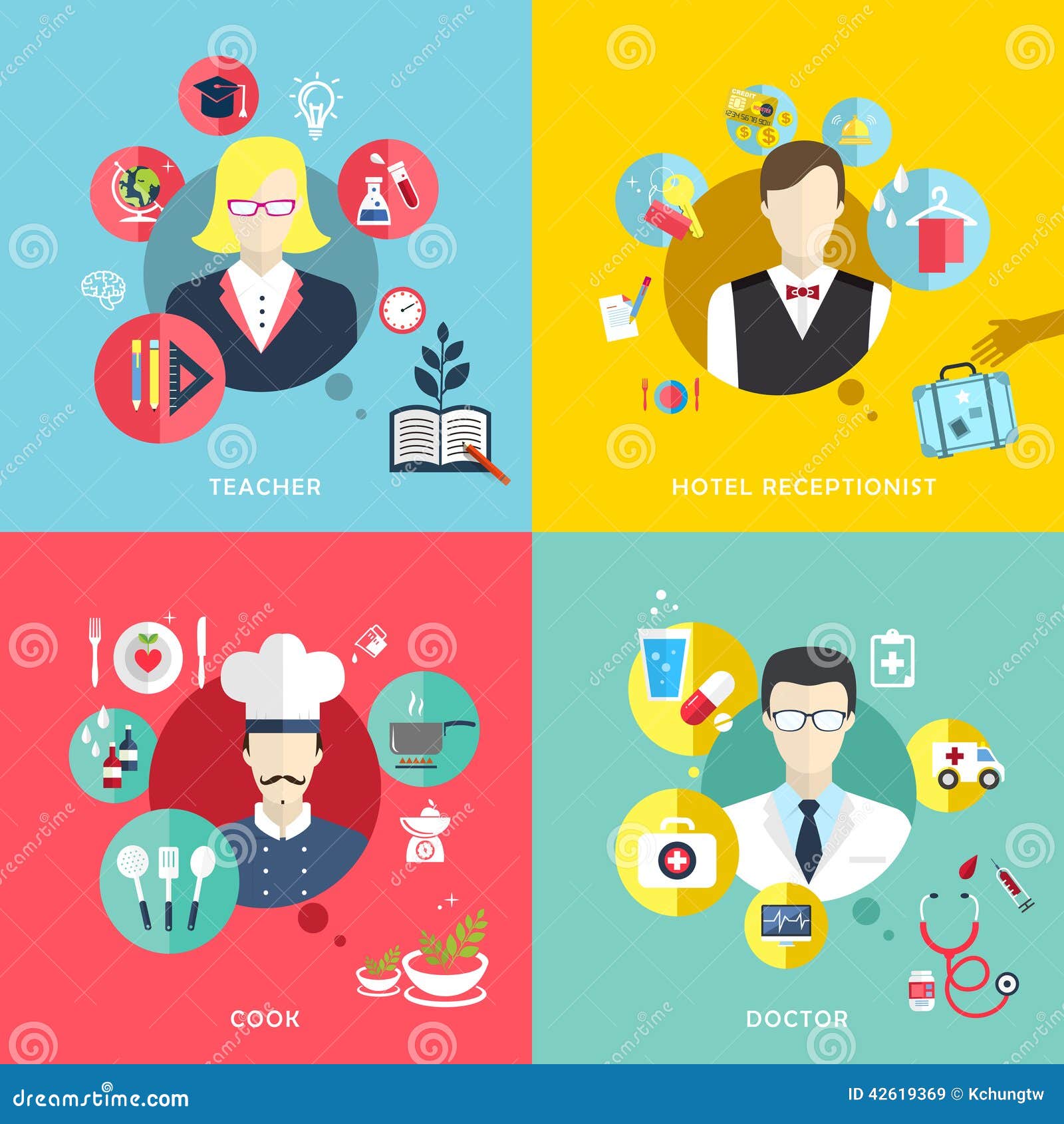 People Professions Concept Icons Set in Flat Design Stock Vector ...