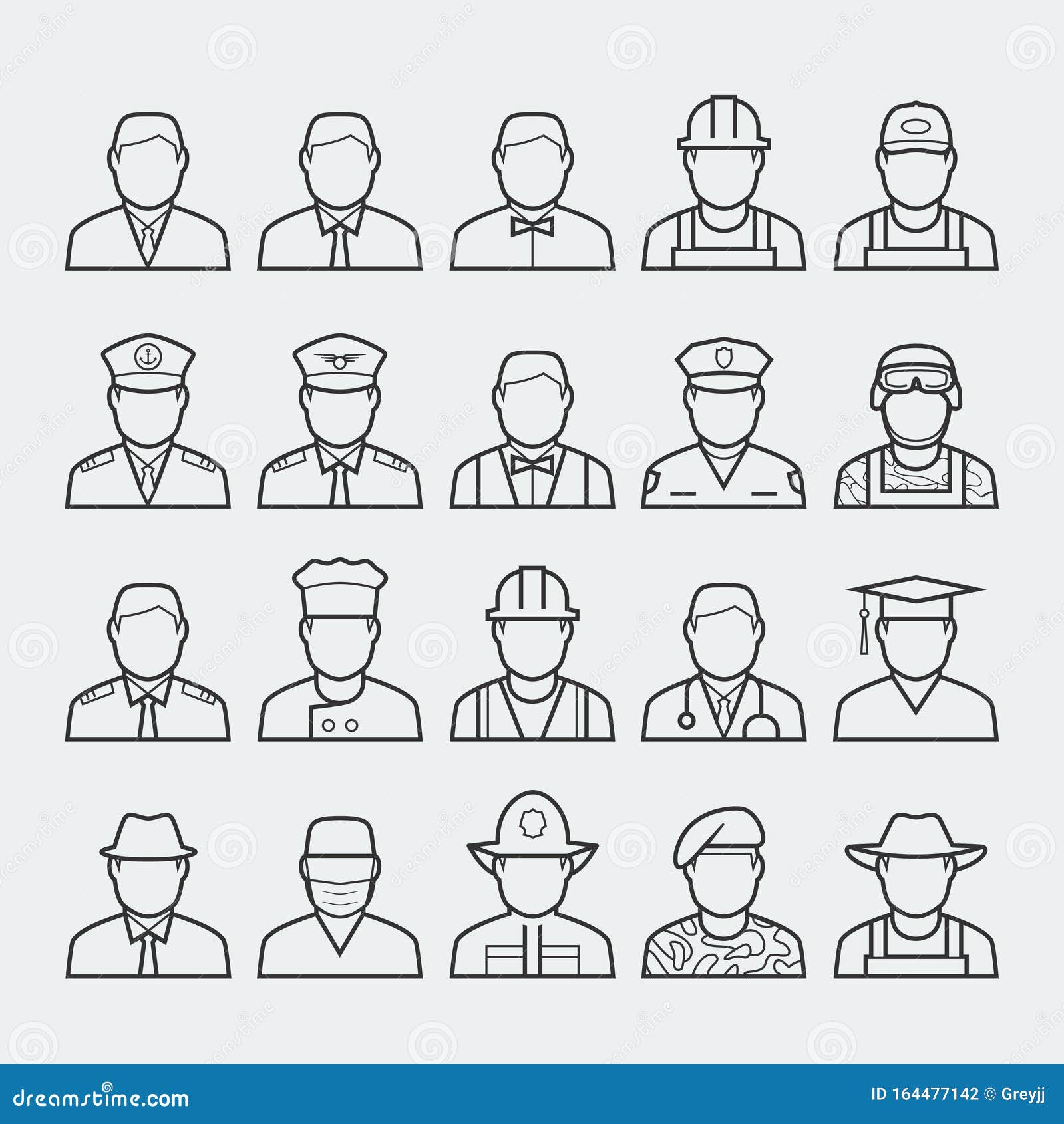 People Professions and Occupations Icon Set in Outline Styl Stock ...