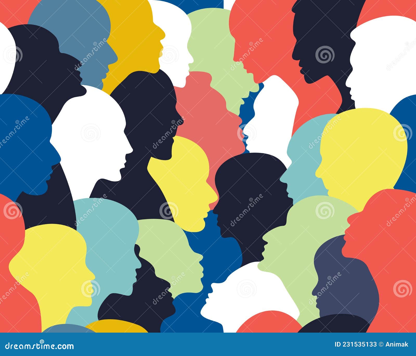 People Profile Heads. Seamless Pattern of a Crowd of Many Different ...