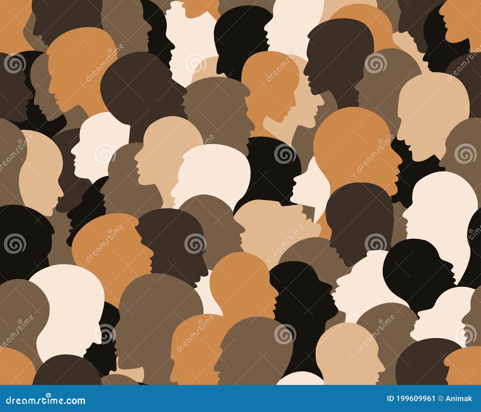 People Profile Heads. Seamless Pattern of a Crowd of Many Different ...