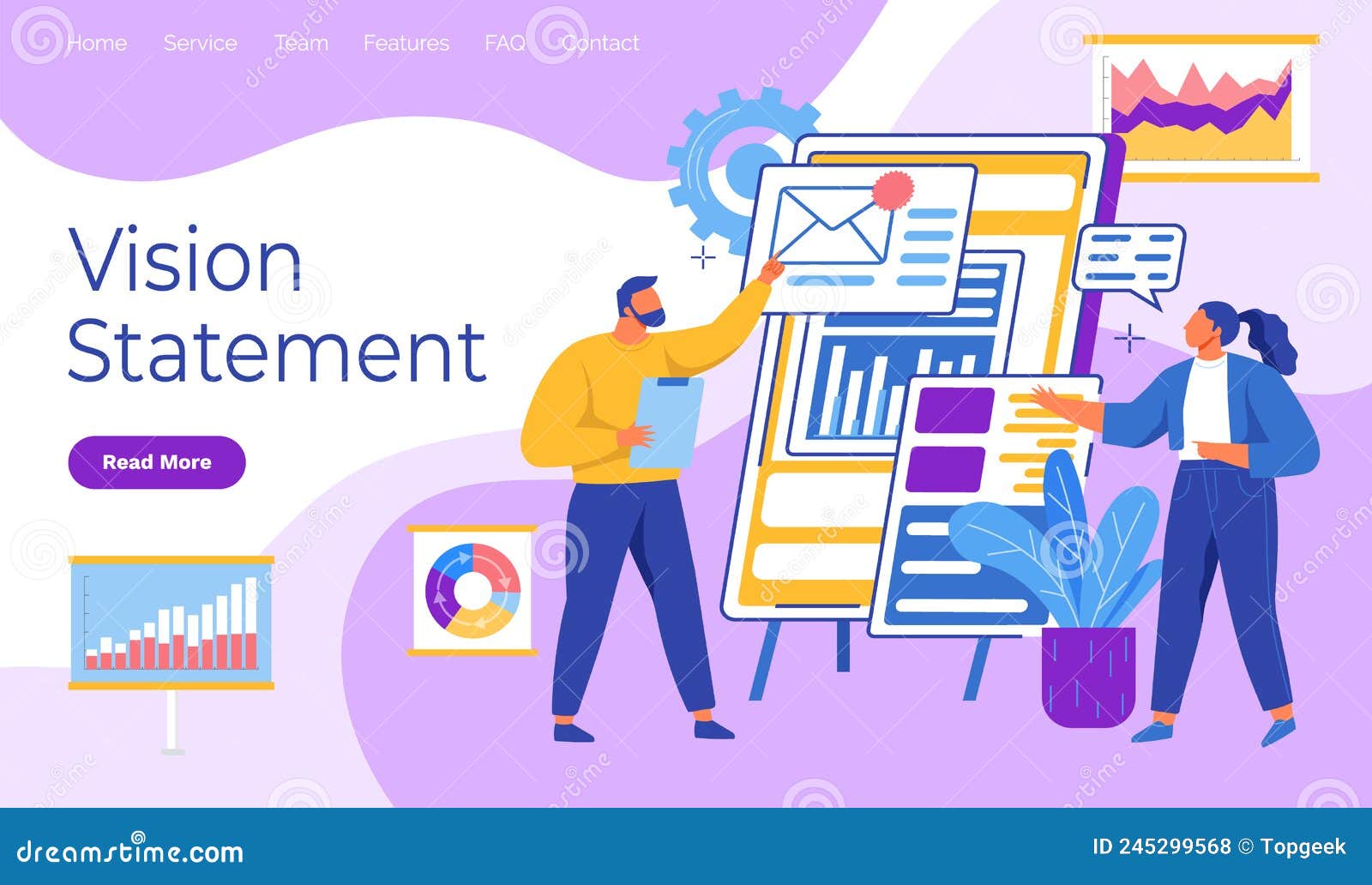 People Project Managers Work Wih Vision Statement. Employees Look at ...