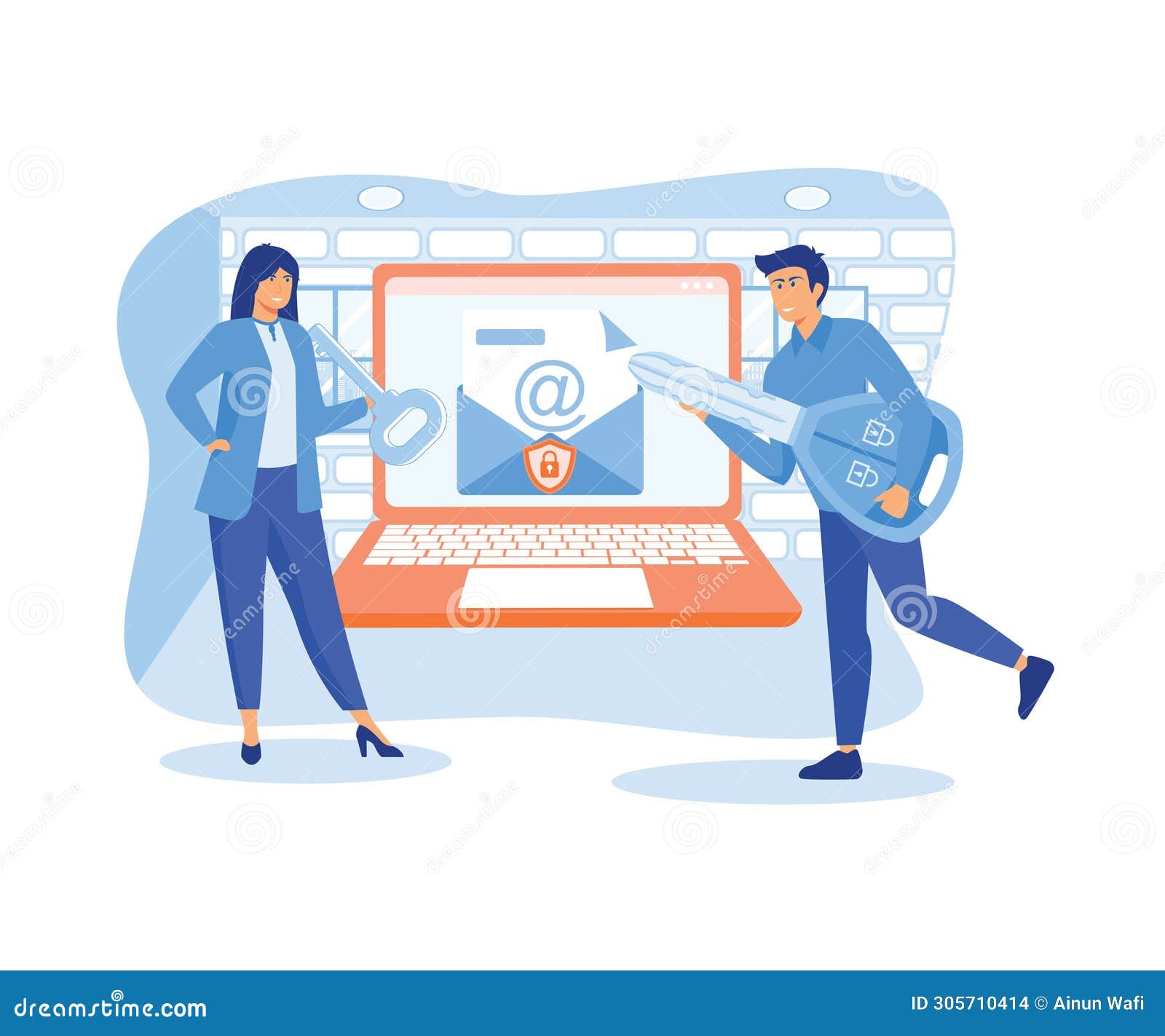 People Protecting Computer Data, Email Encryption Concept. Stock Illustration - Illustration of ...