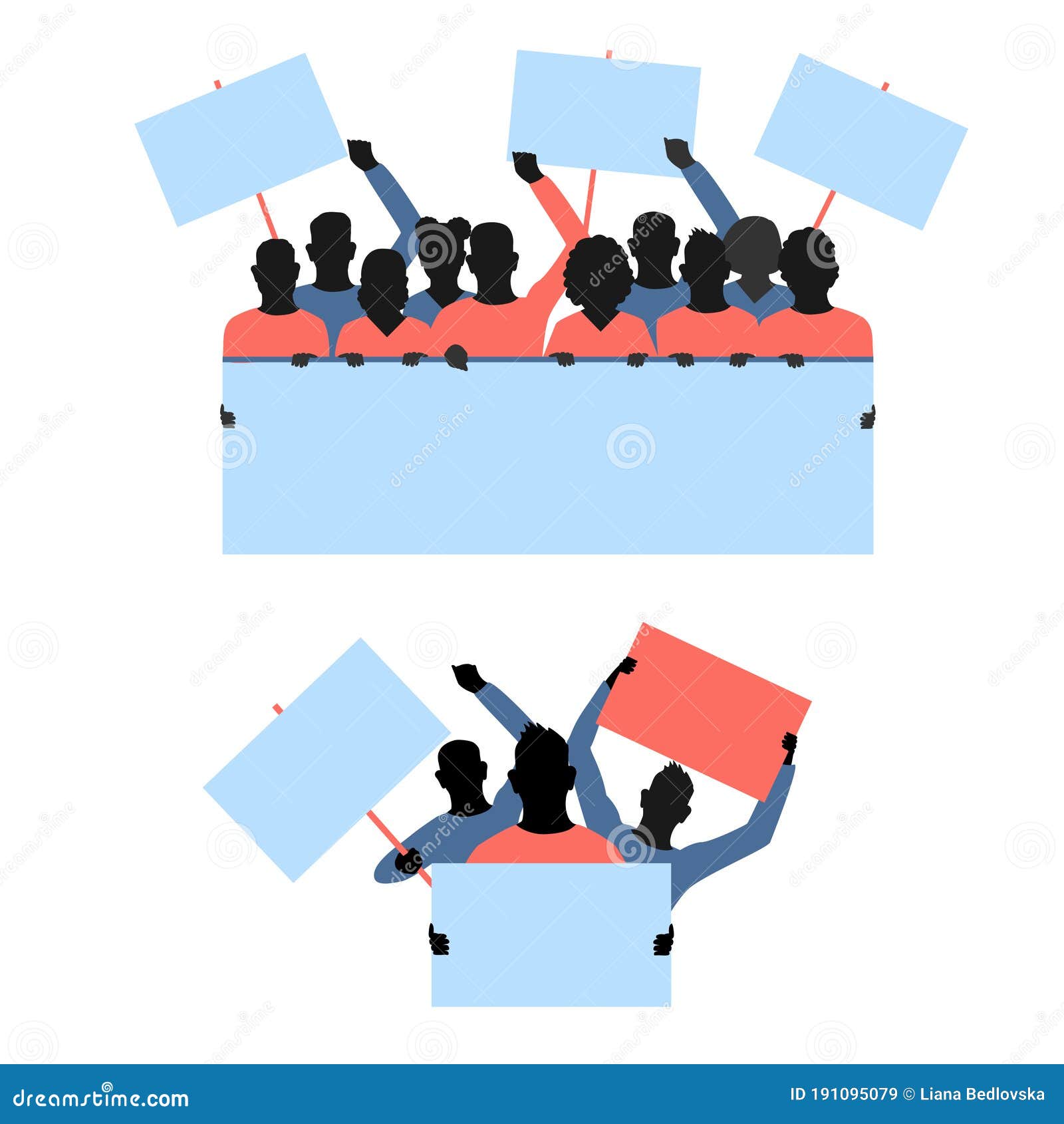 Vector Set of Protesters People with Blank Banners in Their Hands Stock ...