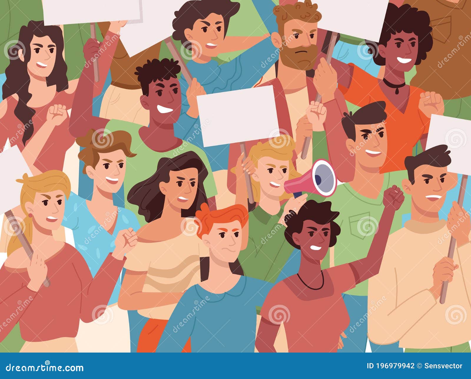 People Protest, Angry Crowd Holding Banners Stock Vector - Illustration ...