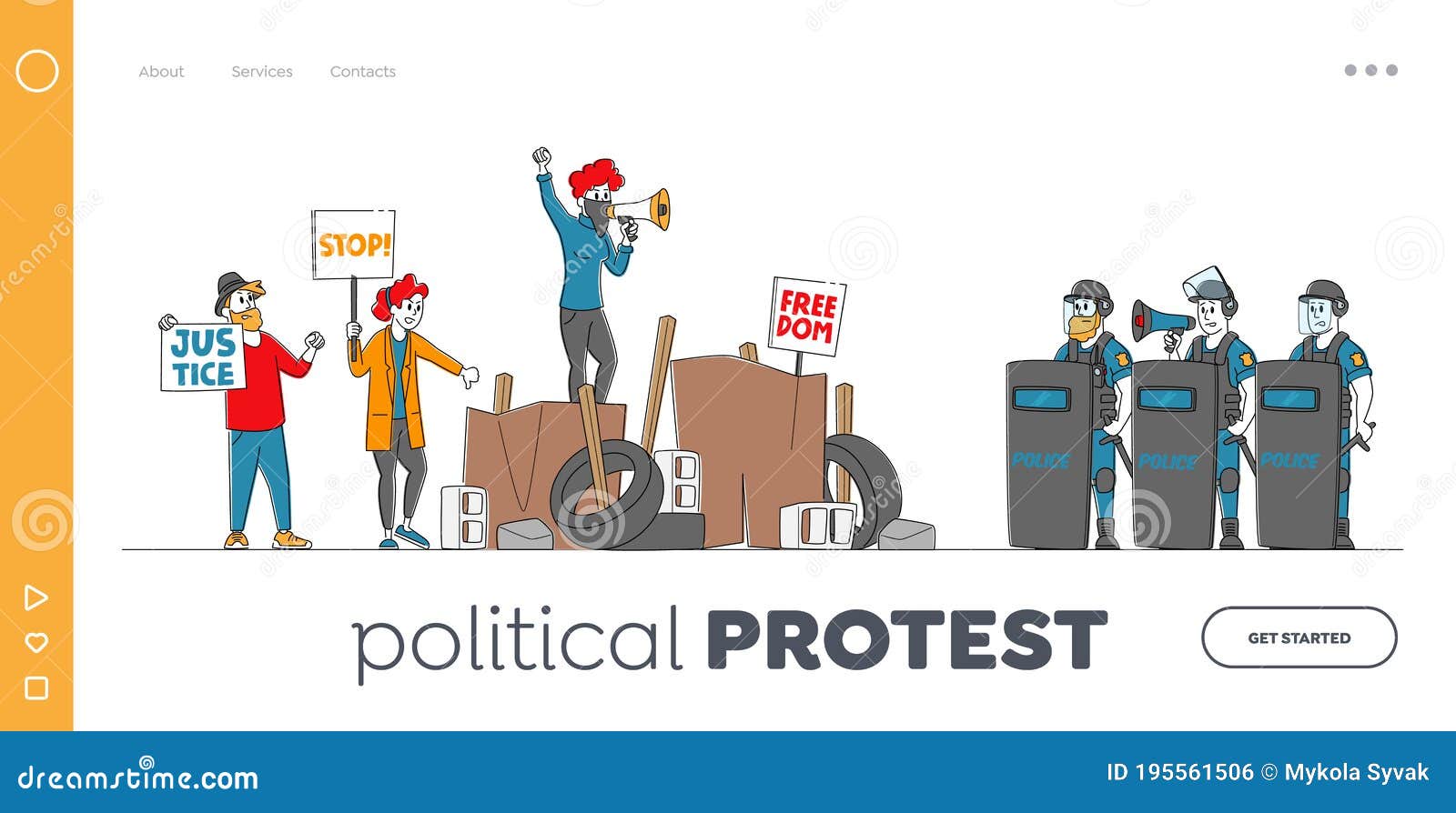 People Protest Landing Page Template. Characters Fighting for Rights ...