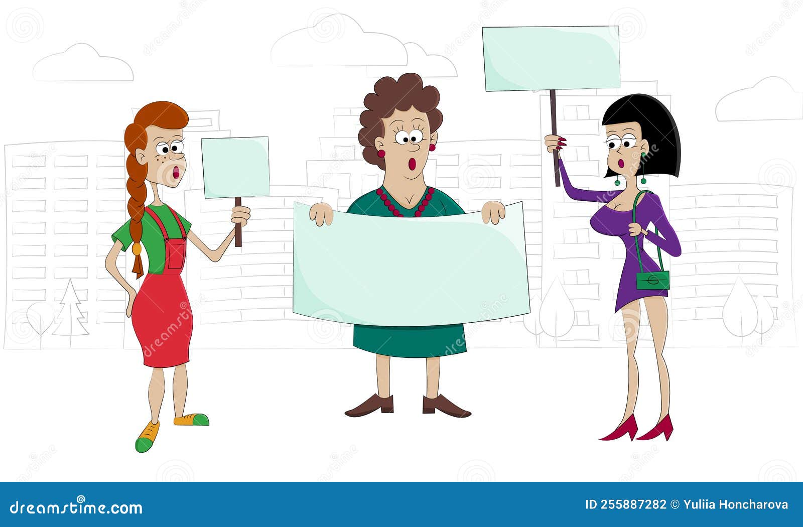 People Protesting With Placards In Front Of The City Women Activists