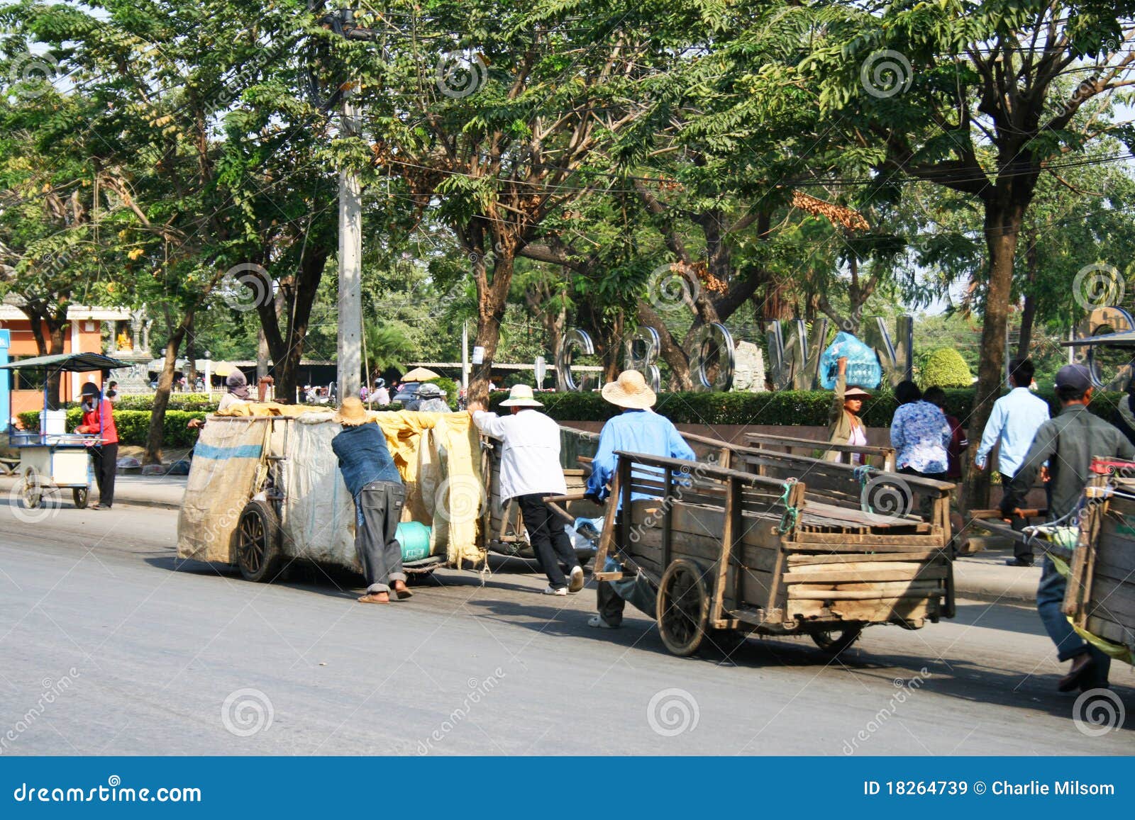 People Pull Carts on the Road in Thailand. Editorial Stock Image ...